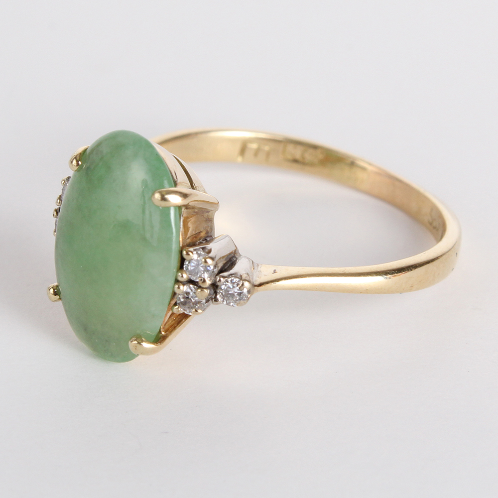 14K Gold Nephrite Jade Ring With Diamond Accents | EBTH