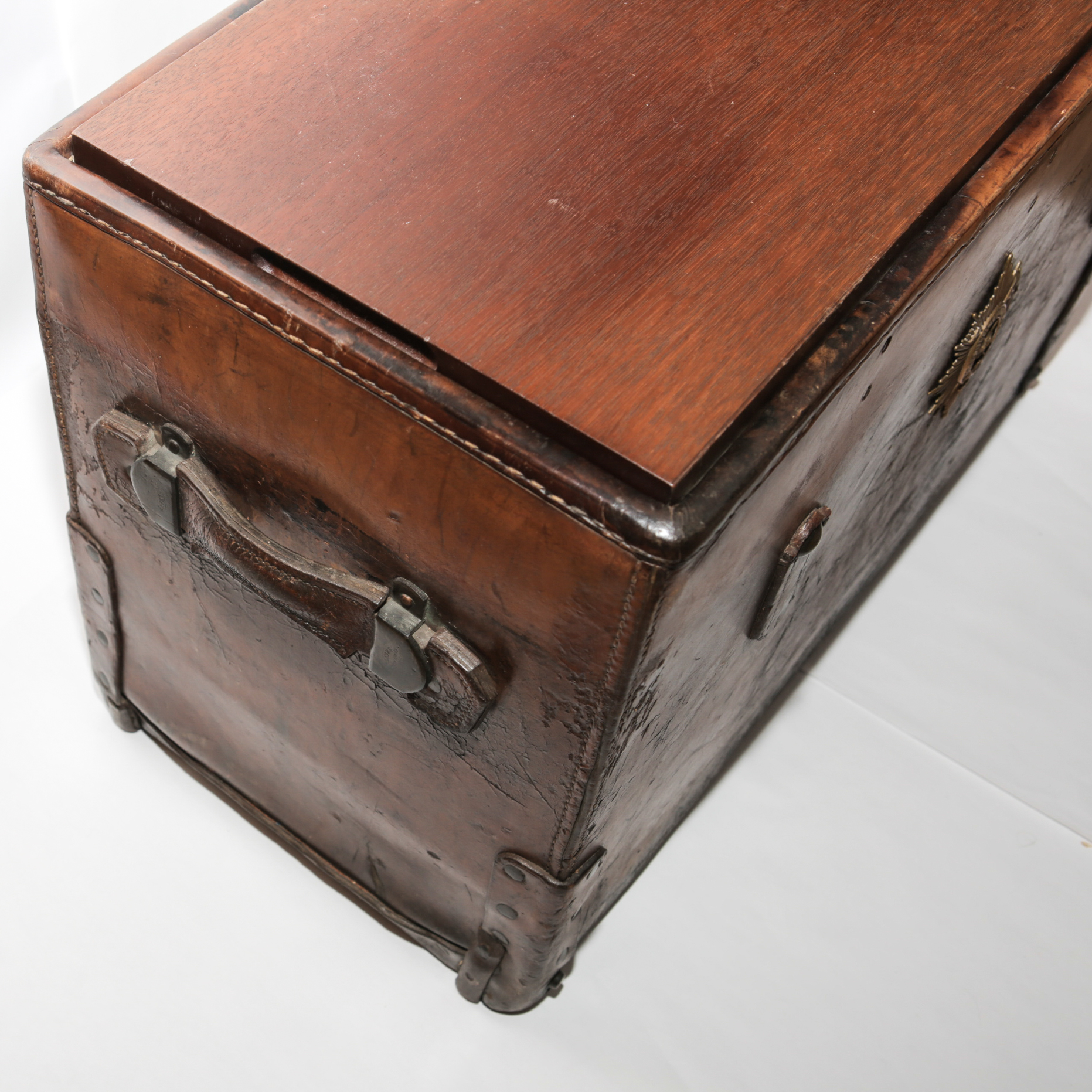 Antique Mahogany and Leather Chest | EBTH