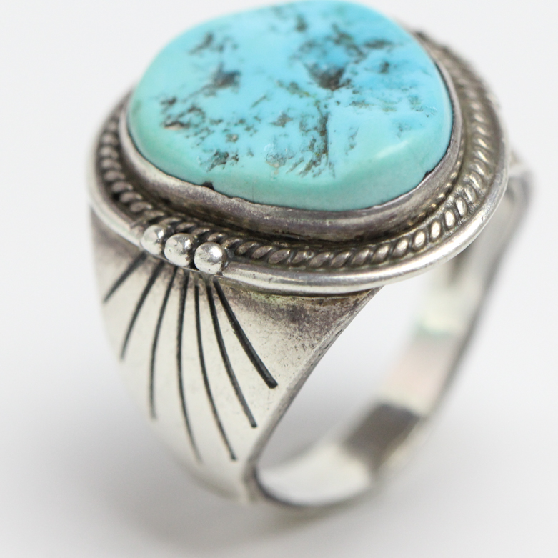 Apache Sterling Silver Kingman Turquoise Ring by Vergie Edwards | EBTH
