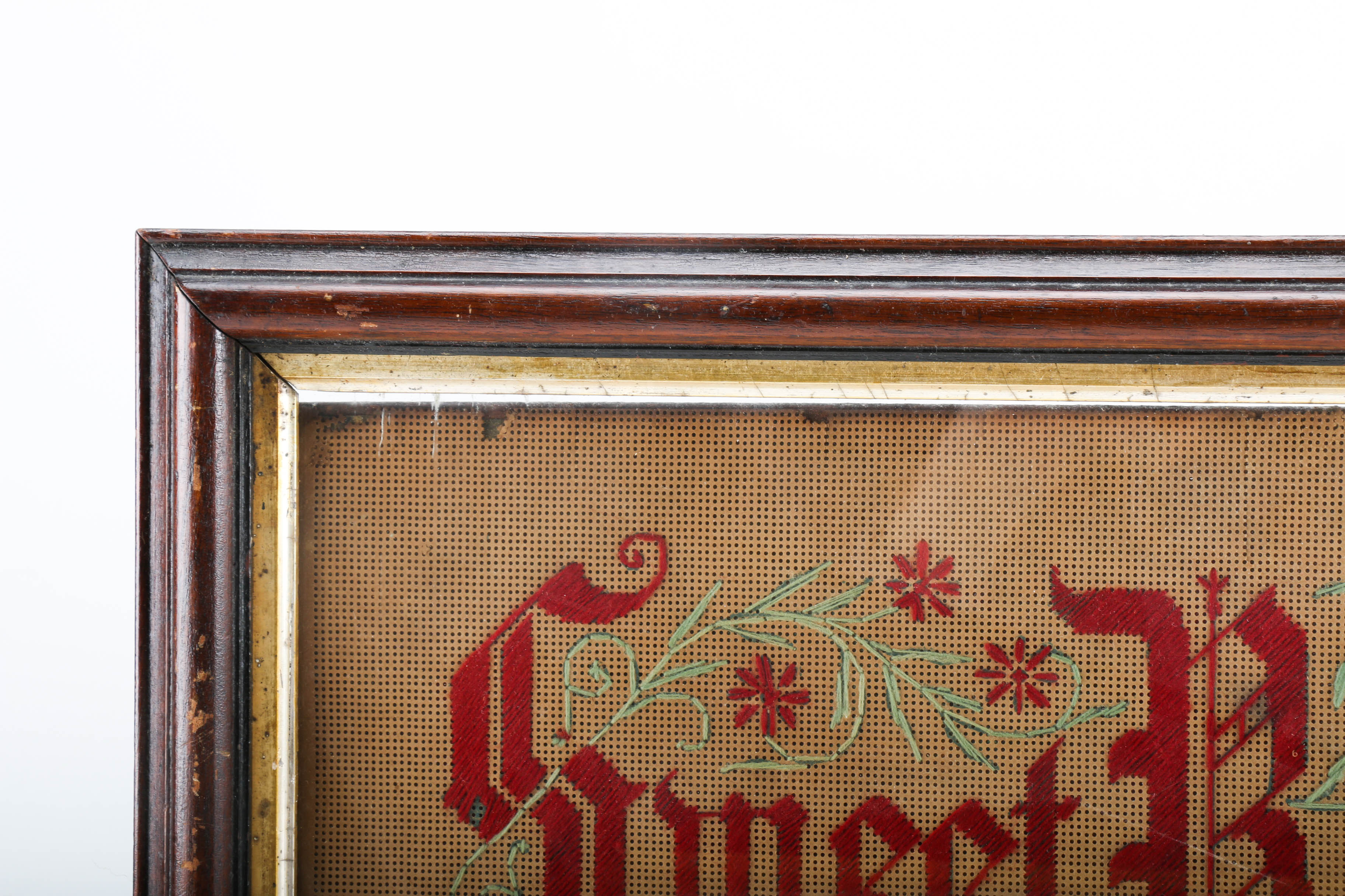 Three Antique Perforated Paper Needlework with Motto Designs | EBTH