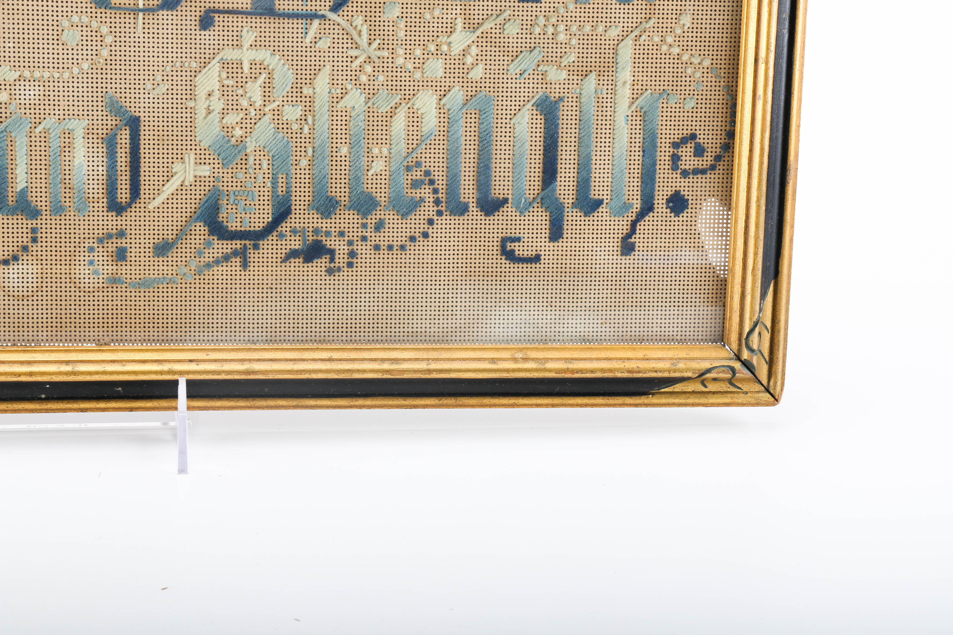 Three Antique Perforated Paper Needlework with Motto Designs | EBTH