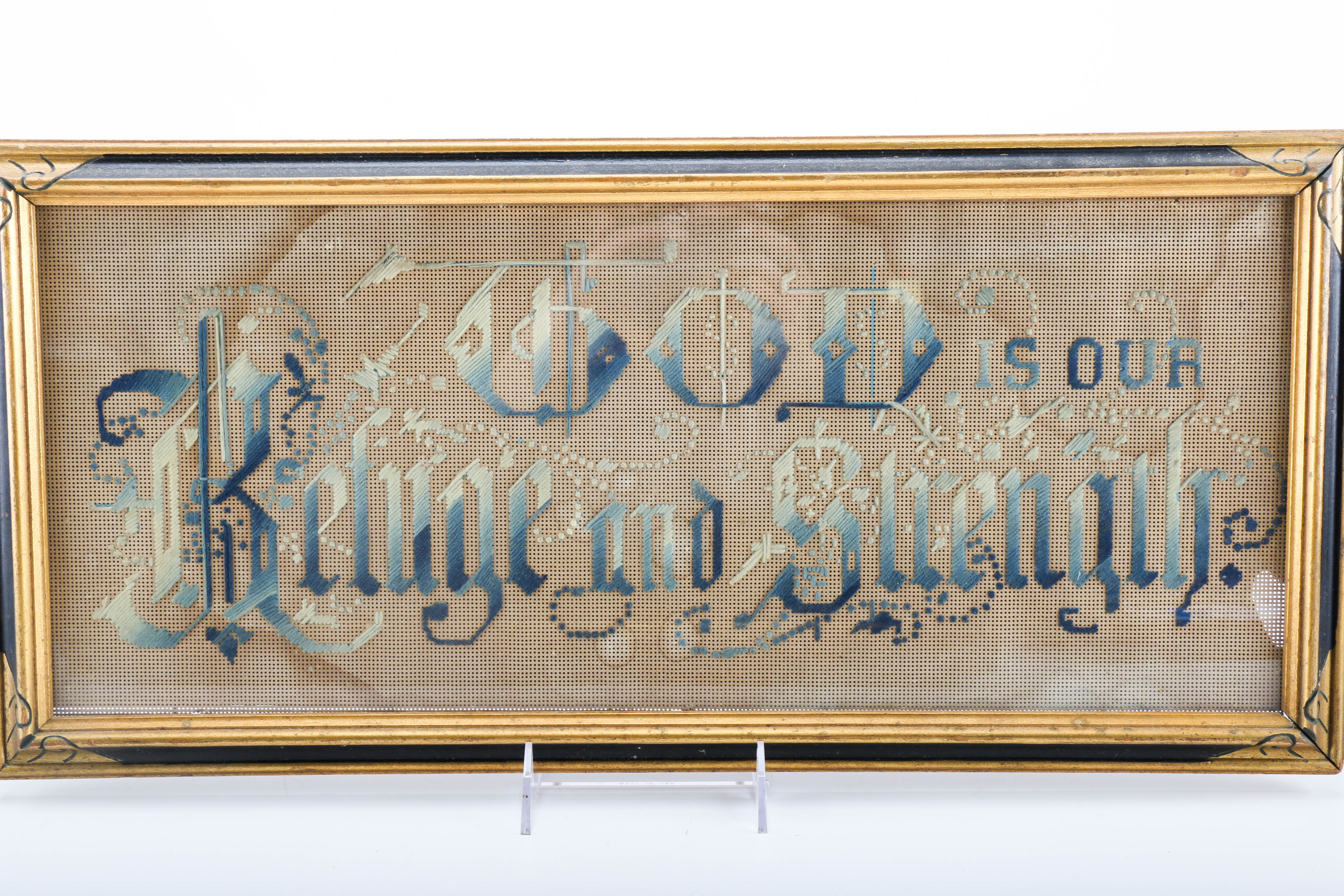 Three Antique Perforated Paper Needlework with Motto Designs | EBTH