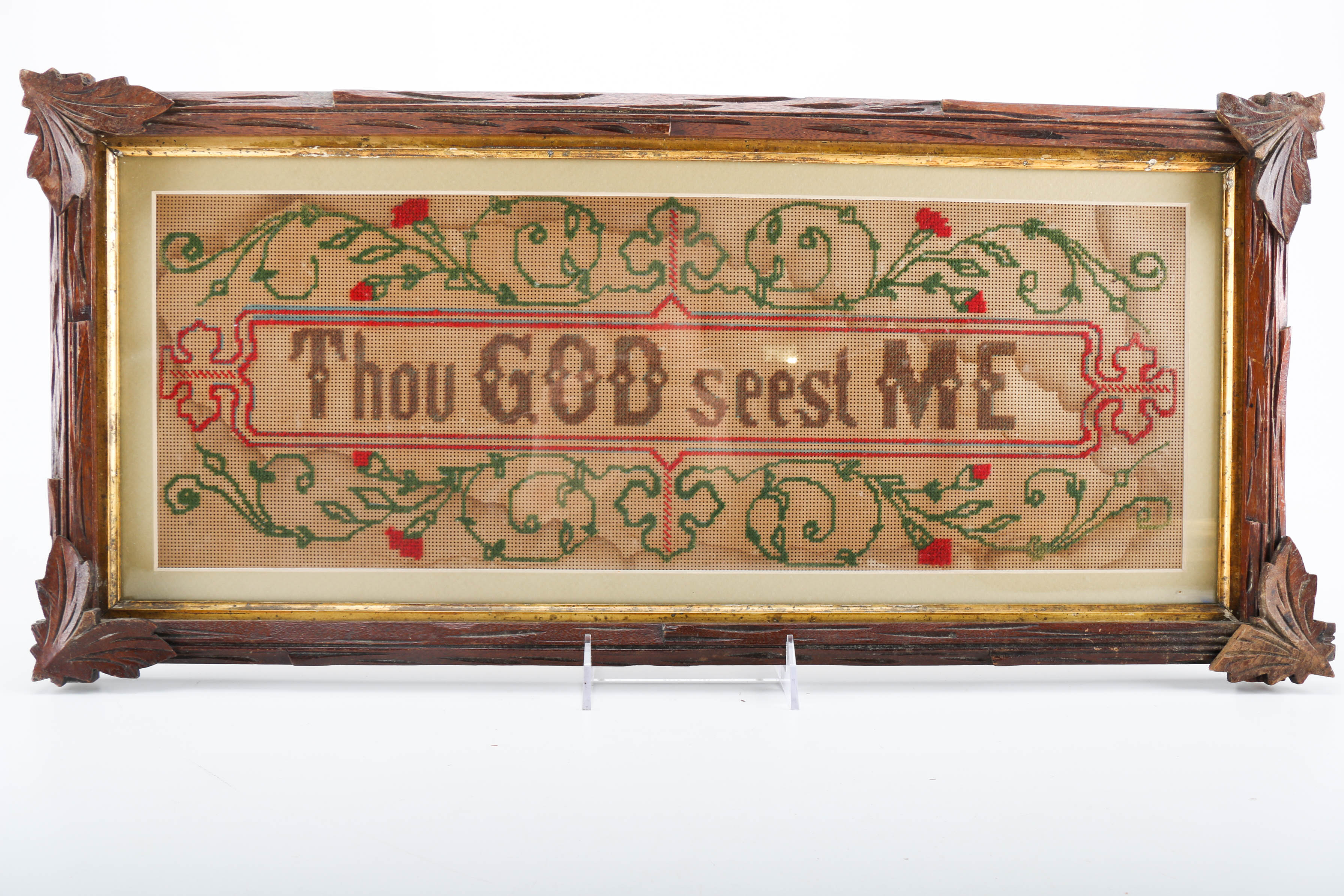 Three Antique Perforated Paper Needlework with Motto Designs | EBTH