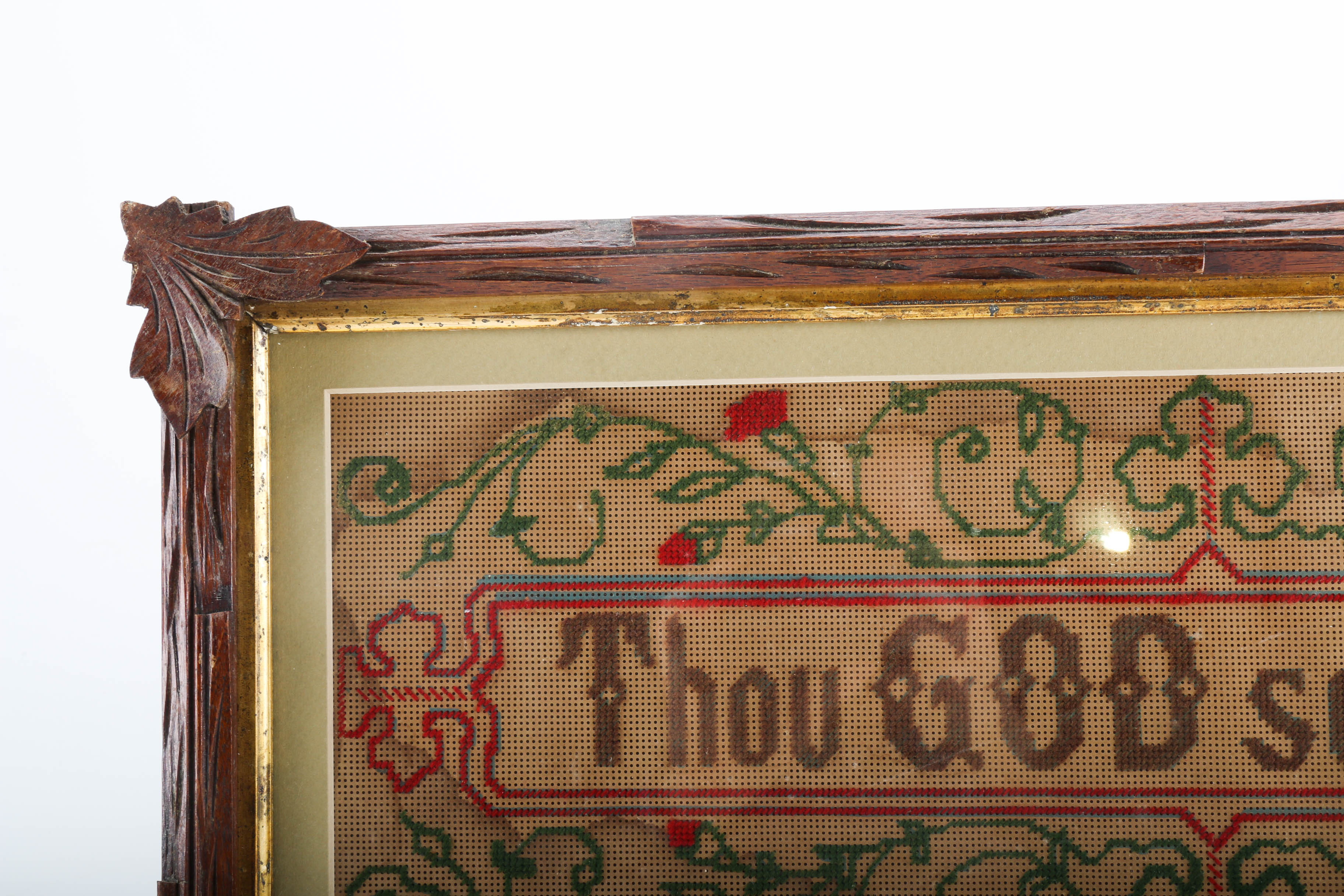 Three Antique Perforated Paper Needlework with Motto Designs | EBTH