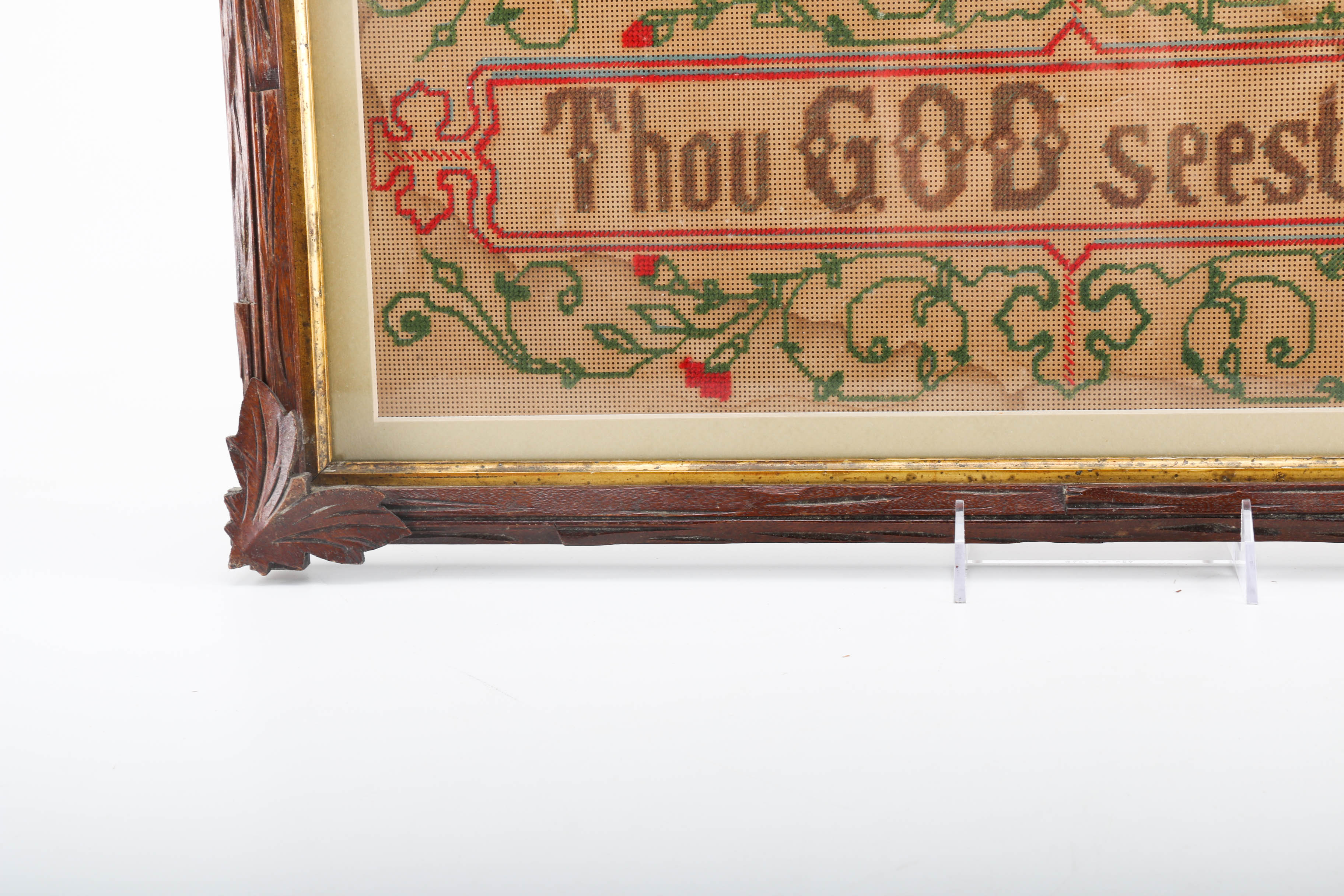 Three Antique Perforated Paper Needlework with Motto Designs | EBTH