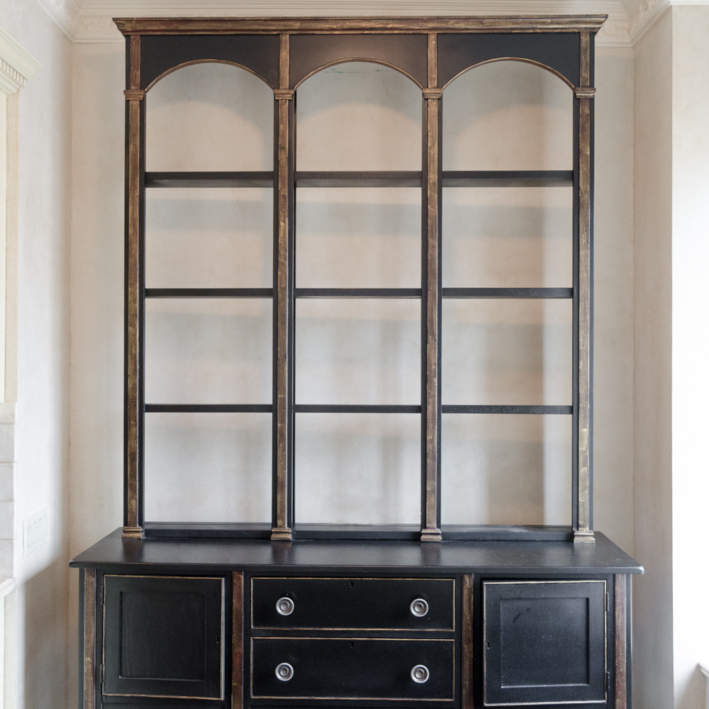 Architectonic Hollywood Regency Style Black and Gold Painted Hutch | EBTH