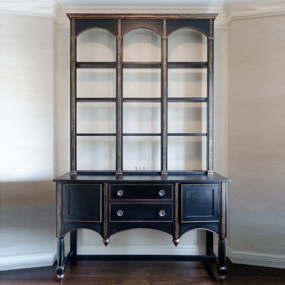 Architectonic Hollywood Regency Style Black and Gold Painted Hutch | EBTH
