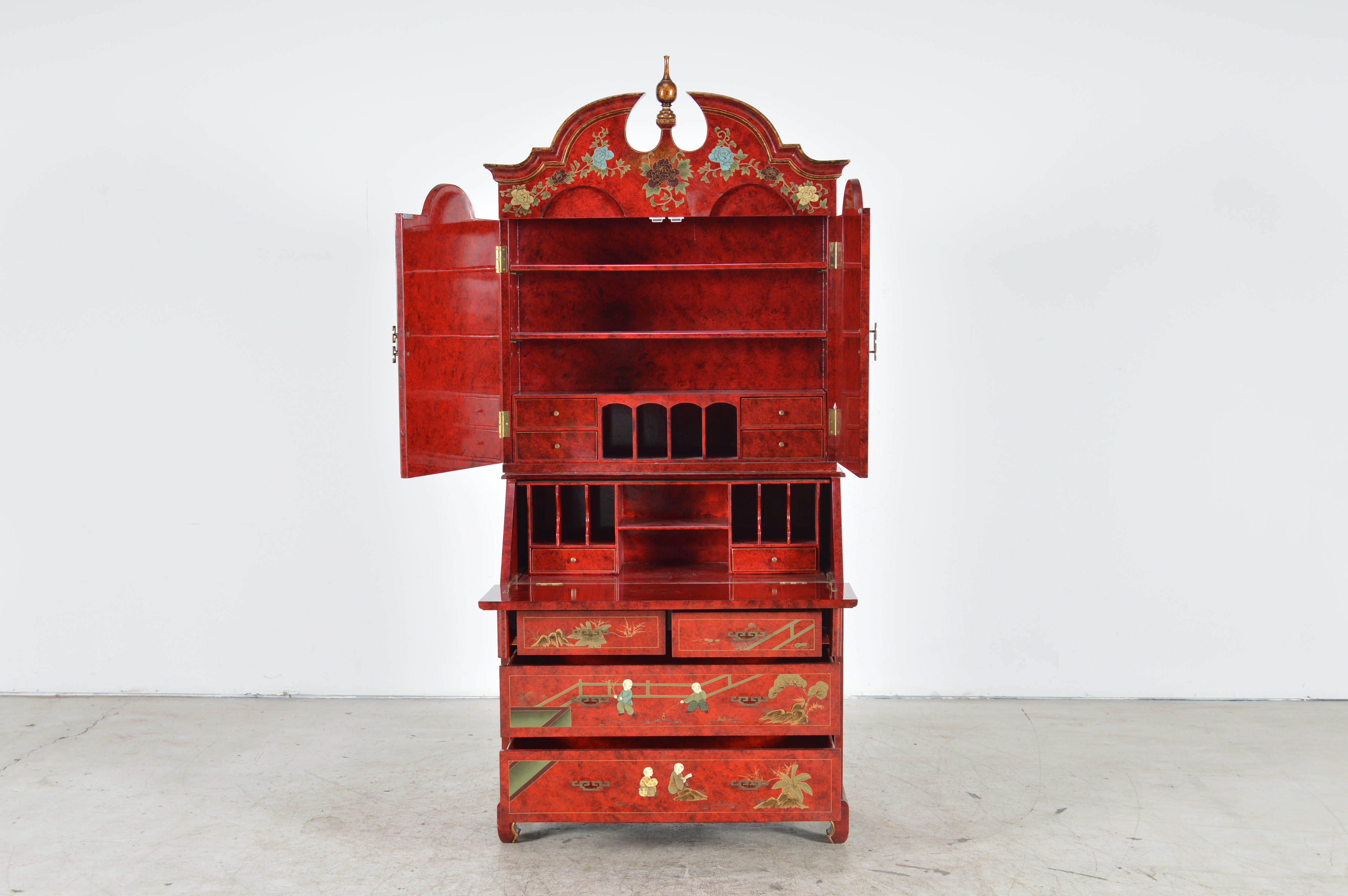 Chinese Inspired Lacquer Secretary Desk with Bookcase | EBTH