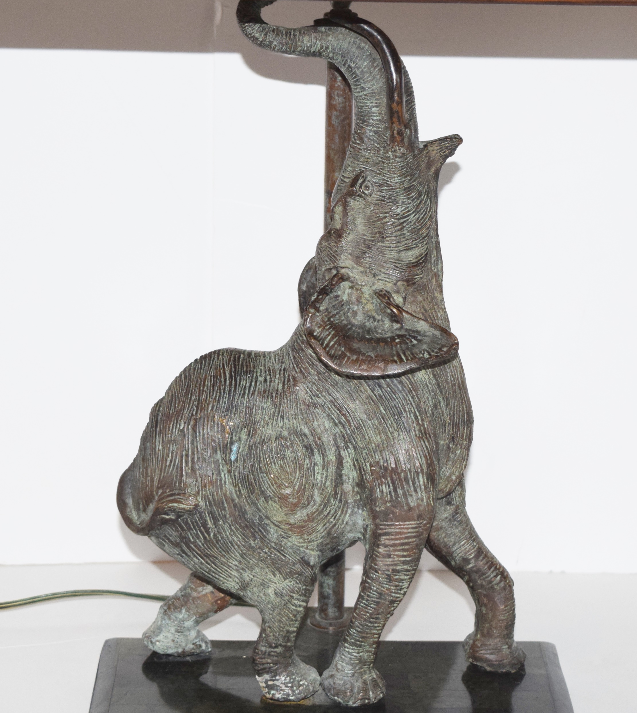 Pair of Elephant Lamps in Metal with Leather Shades | EBTH