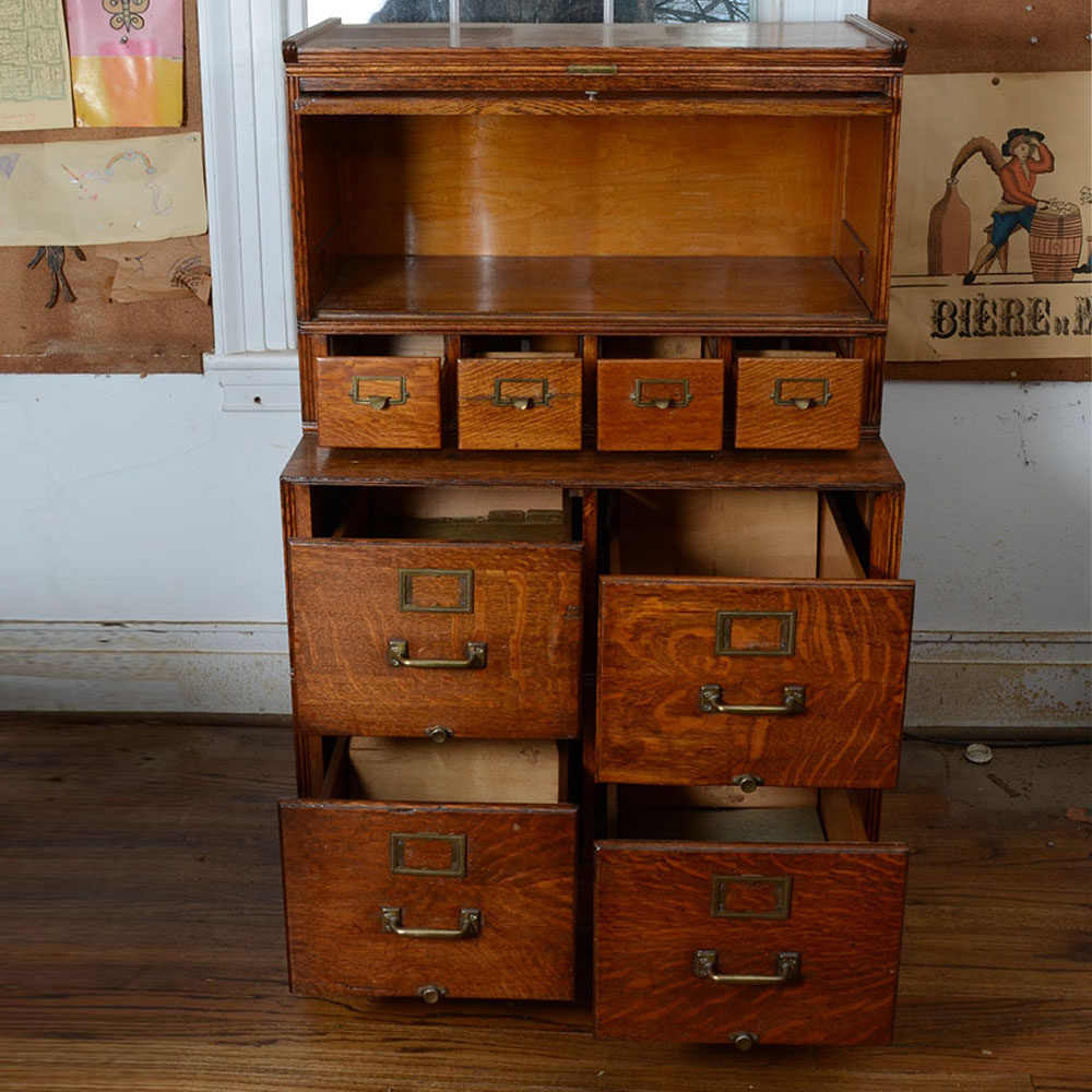 Vintage Country Store Oak Counter and Cabinet | EBTH