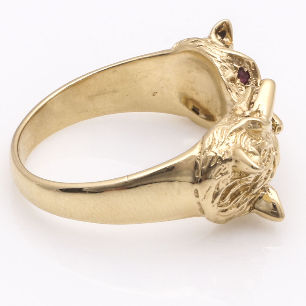 14K Yellow Gold Ruby Fox Head Ring | Everything But The House