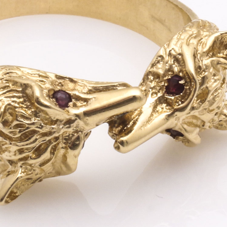 14K Yellow Gold Ruby Fox Head Ring | Everything But The House