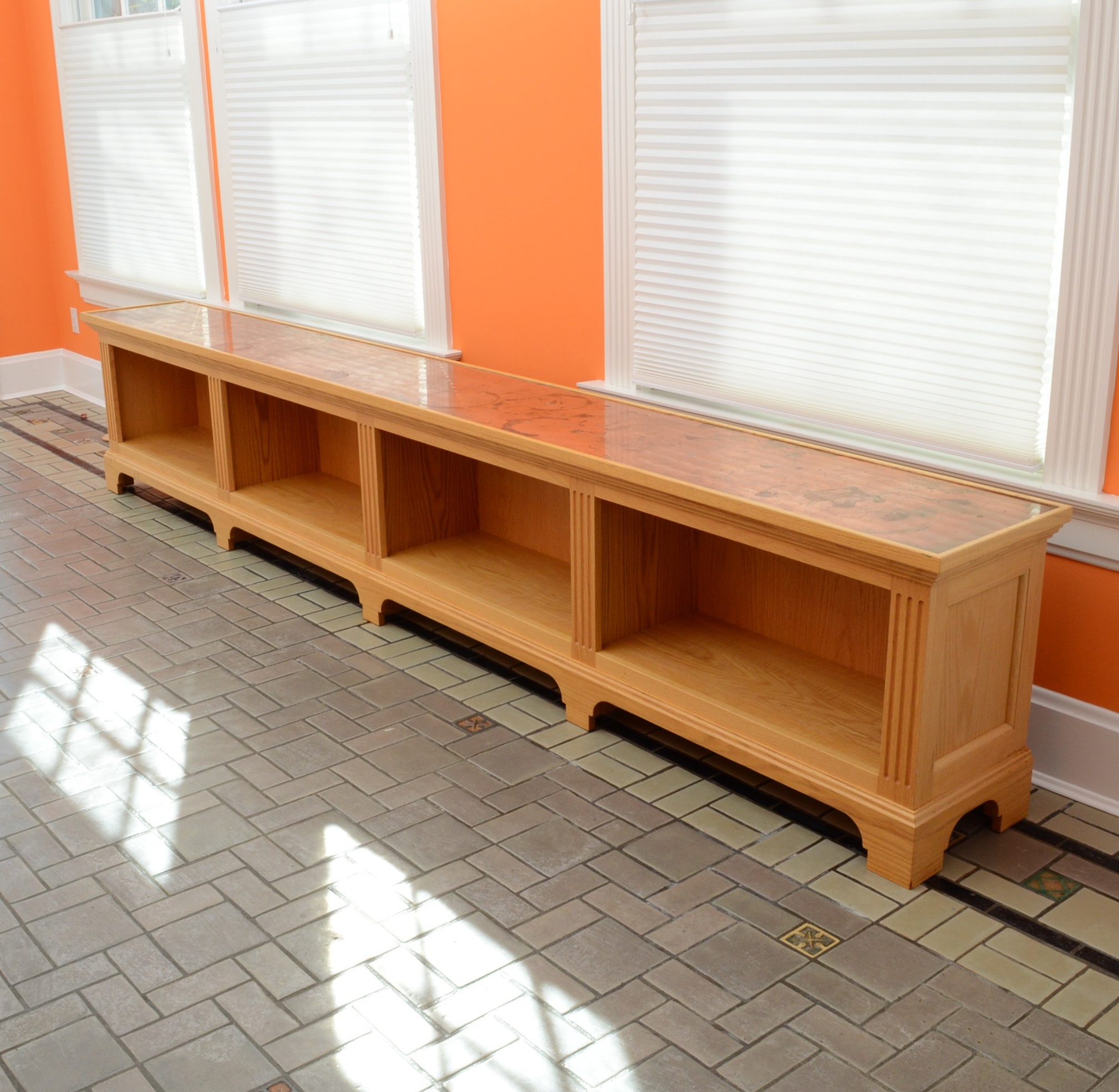Custom Oak Plant Bench with Copper Top | EBTH