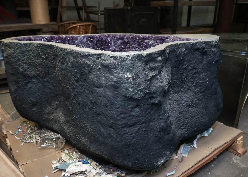 Amethyst Geode Table with Round Glass Top | EBTH