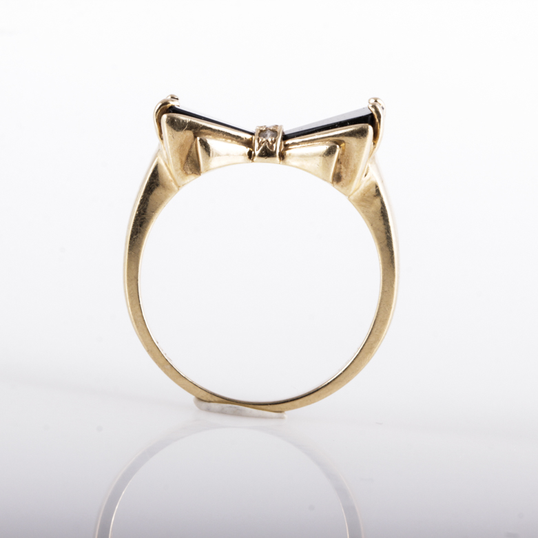 14K Yellow Gold, Onyx, and Diamond Bow Ring | EBTH