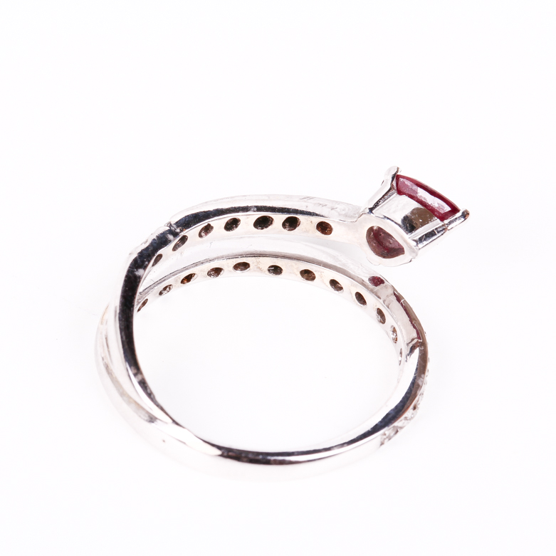 14K White Gold, Ruby, and Diamond Bypass Snake Ring | EBTH