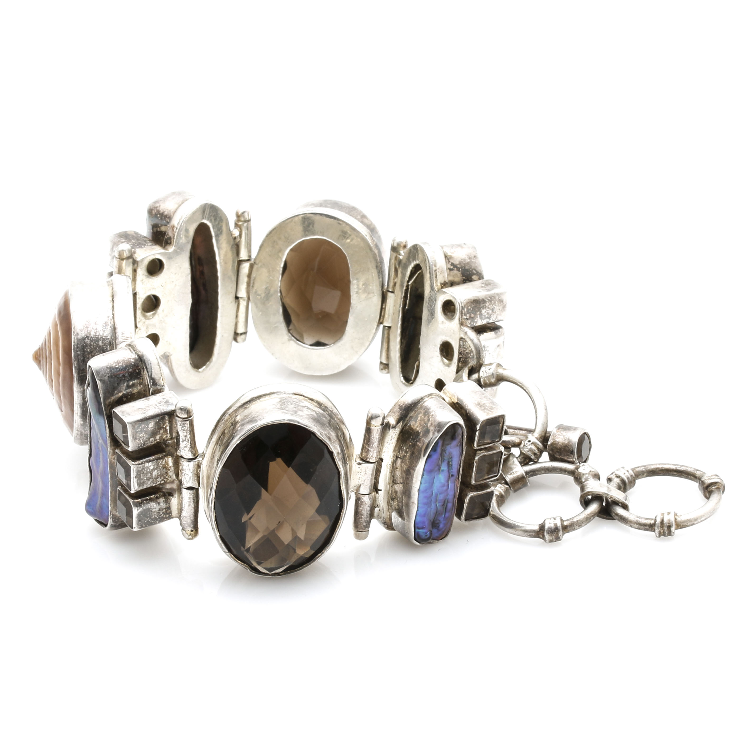 Sterling Silver Pearl, Topaz, and Shell Bracelet | EBTH