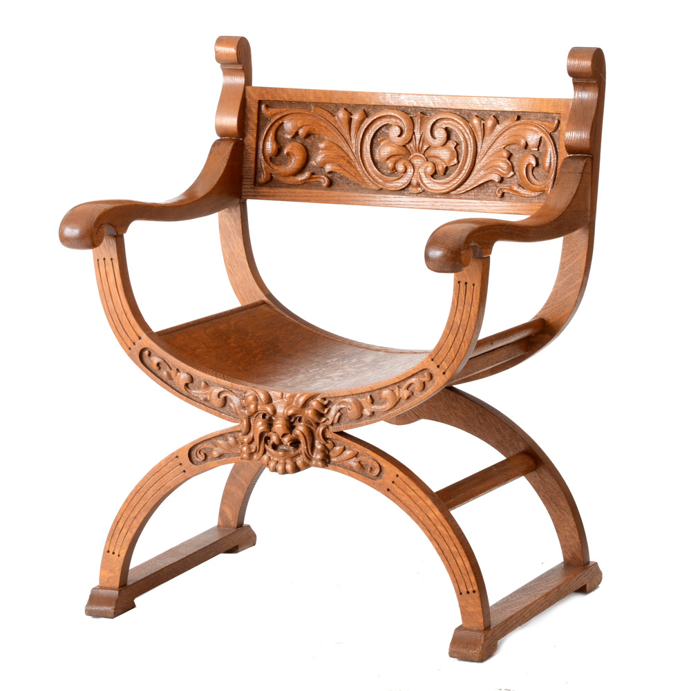 Quarter-Sawn Oak Curule Chair | EBTH