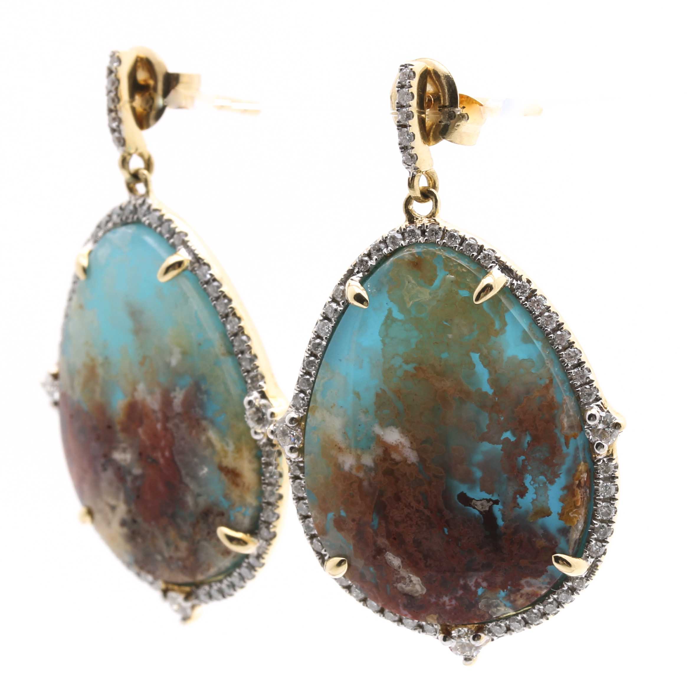 18K Yellow Gold Diamond, Agate and Reconstructed Turquoise Doublet ...