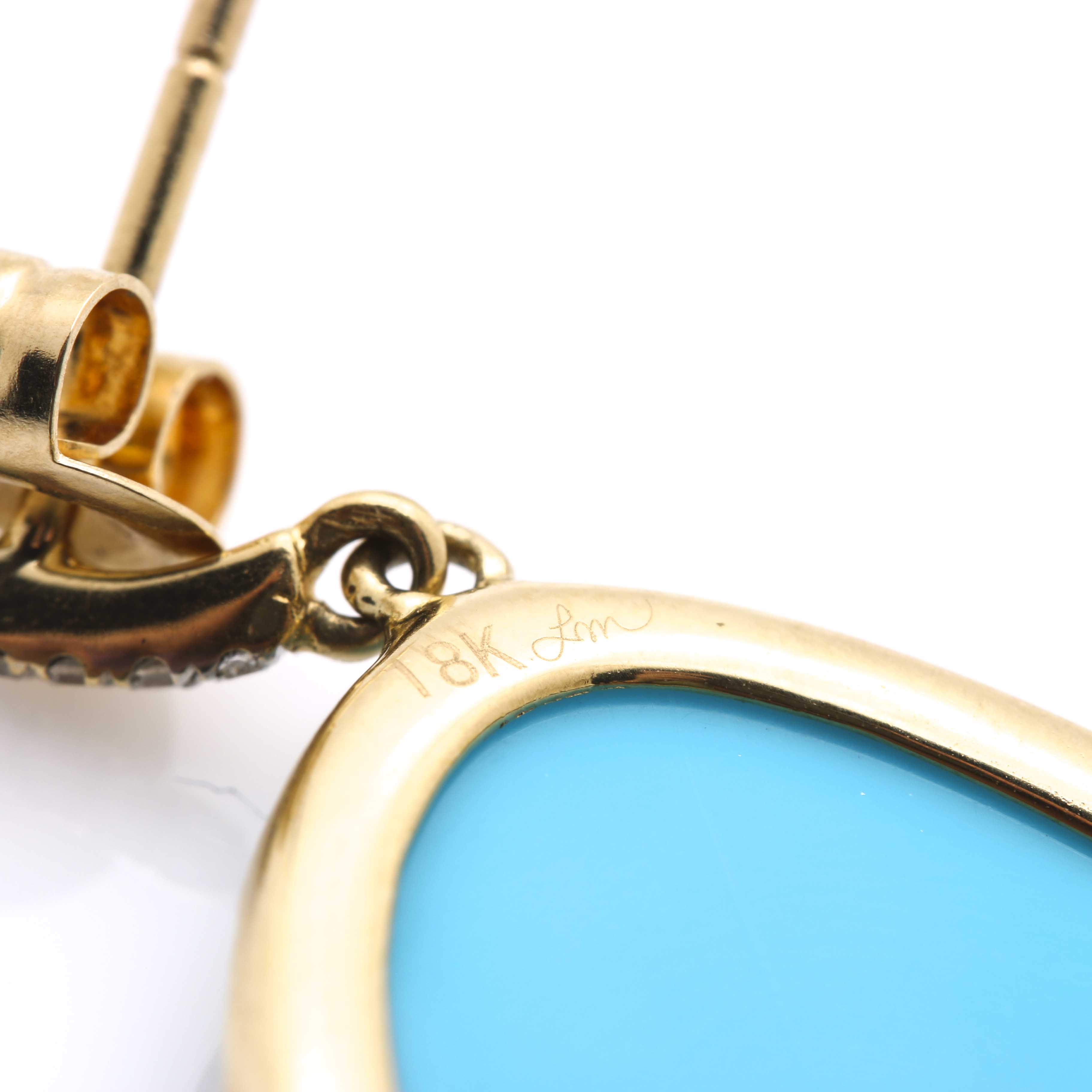 18K Yellow Gold Diamond, Agate and Reconstructed Turquoise Doublet ...