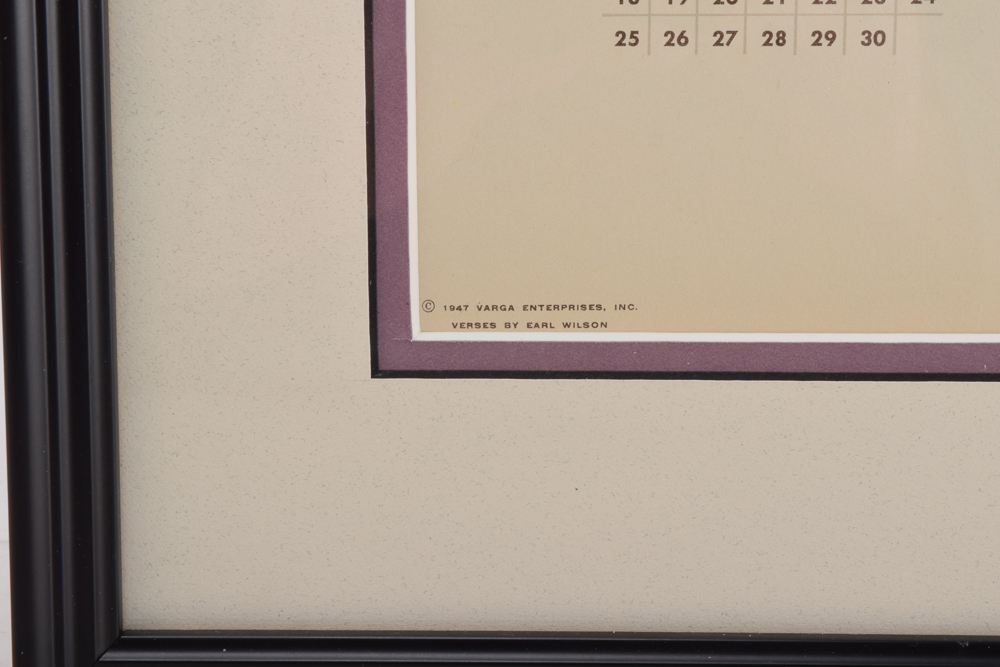 Framed Vintage 1948 Alberto Vargas Pin Up Calendar Page | EBTH