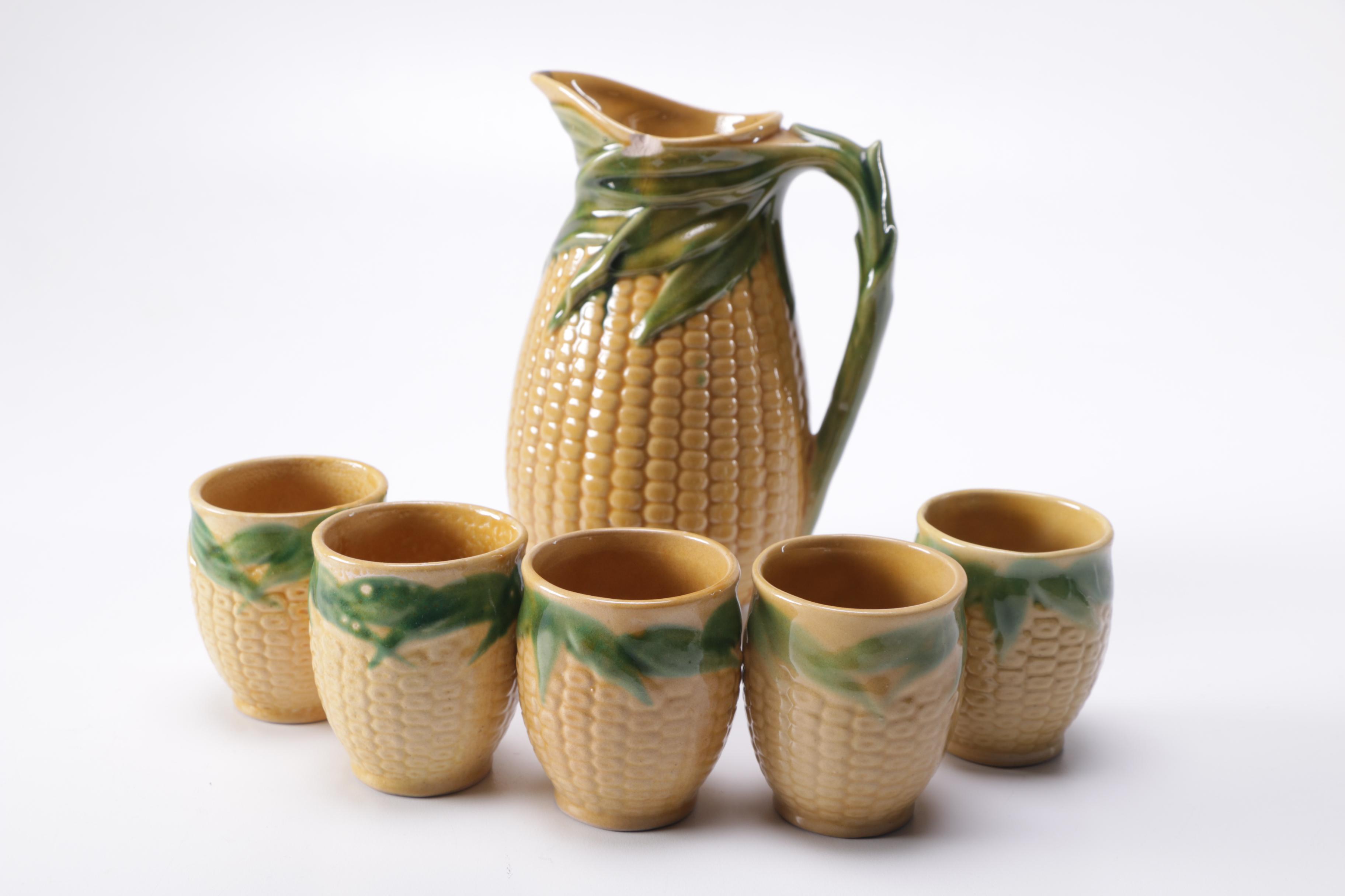 Corn Cob Motif Ceramic Pitcher and Cups | EBTH