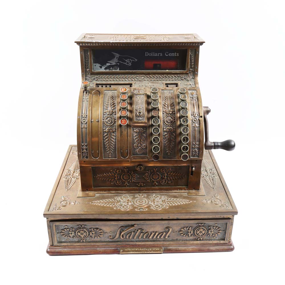 Circa 1908 Antique National Brass Cash Register | Everything But The House