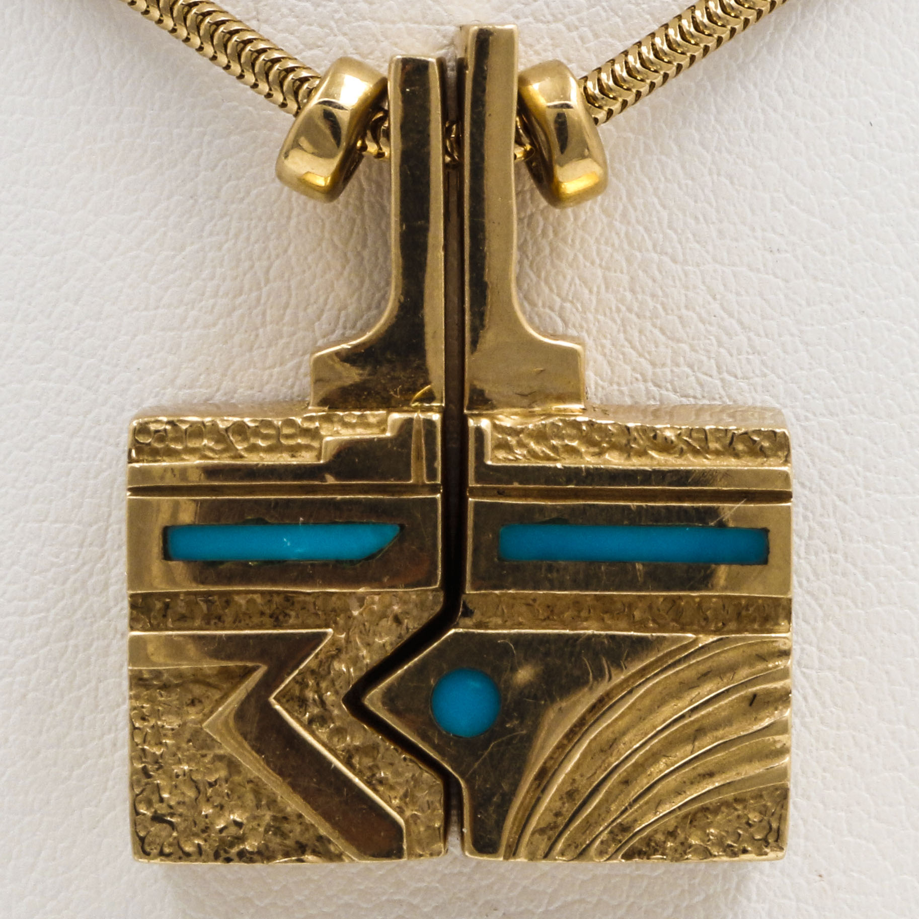 Tracey Designs 14K Yellow Gold Mosaic Gemstone Inlay Yeibichai Pendant ...