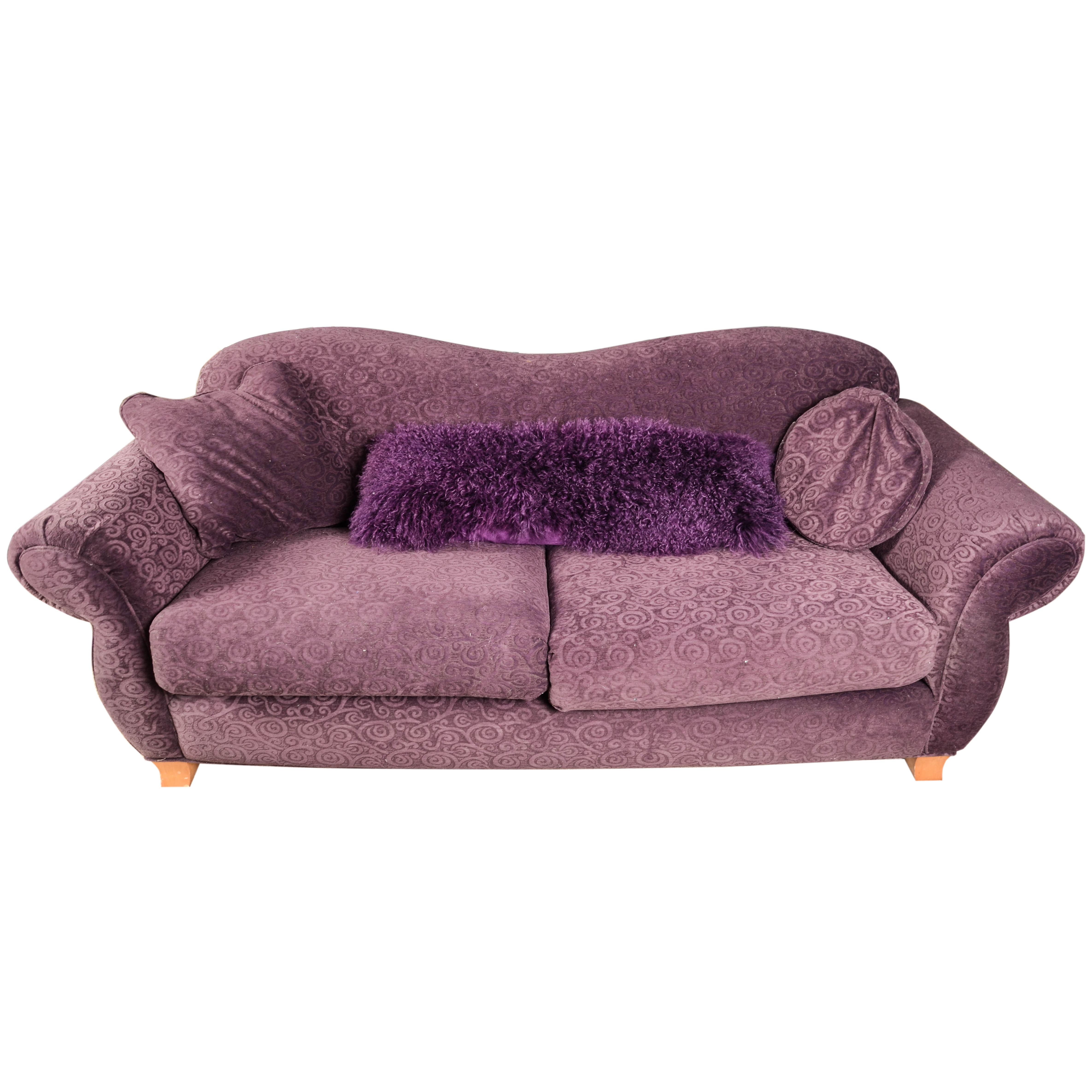 Contemporary Purple Chenille Sofa With Throw Pillows | Everything But ...