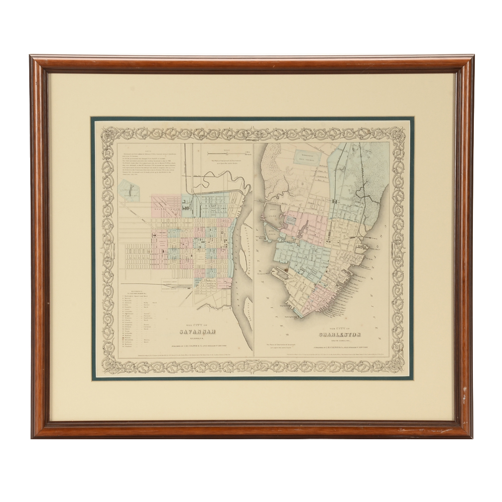 Hand-colored Map of Savannah and Charleston | EBTH