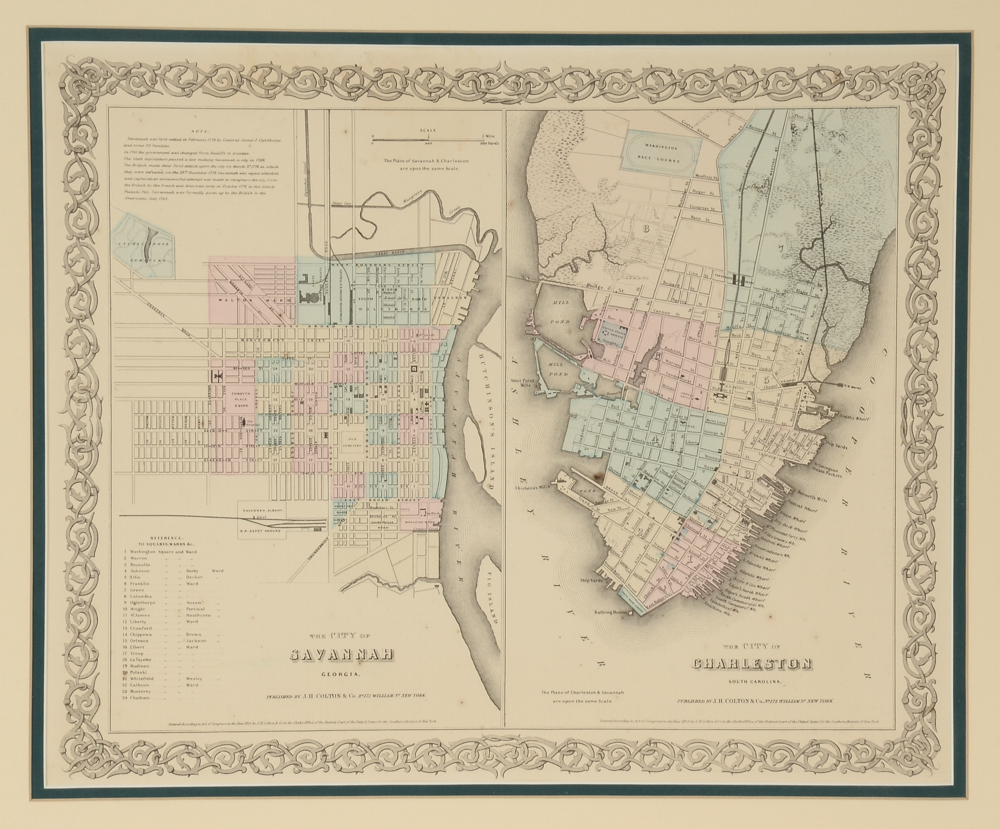 Hand-colored Map of Savannah and Charleston | EBTH
