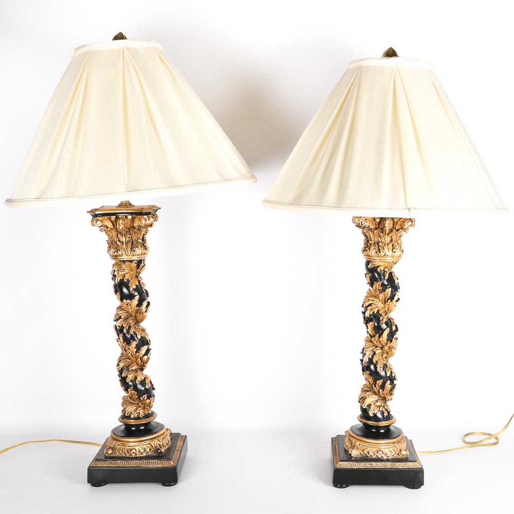 Chelsea House Black and Gold Column Lamps | EBTH