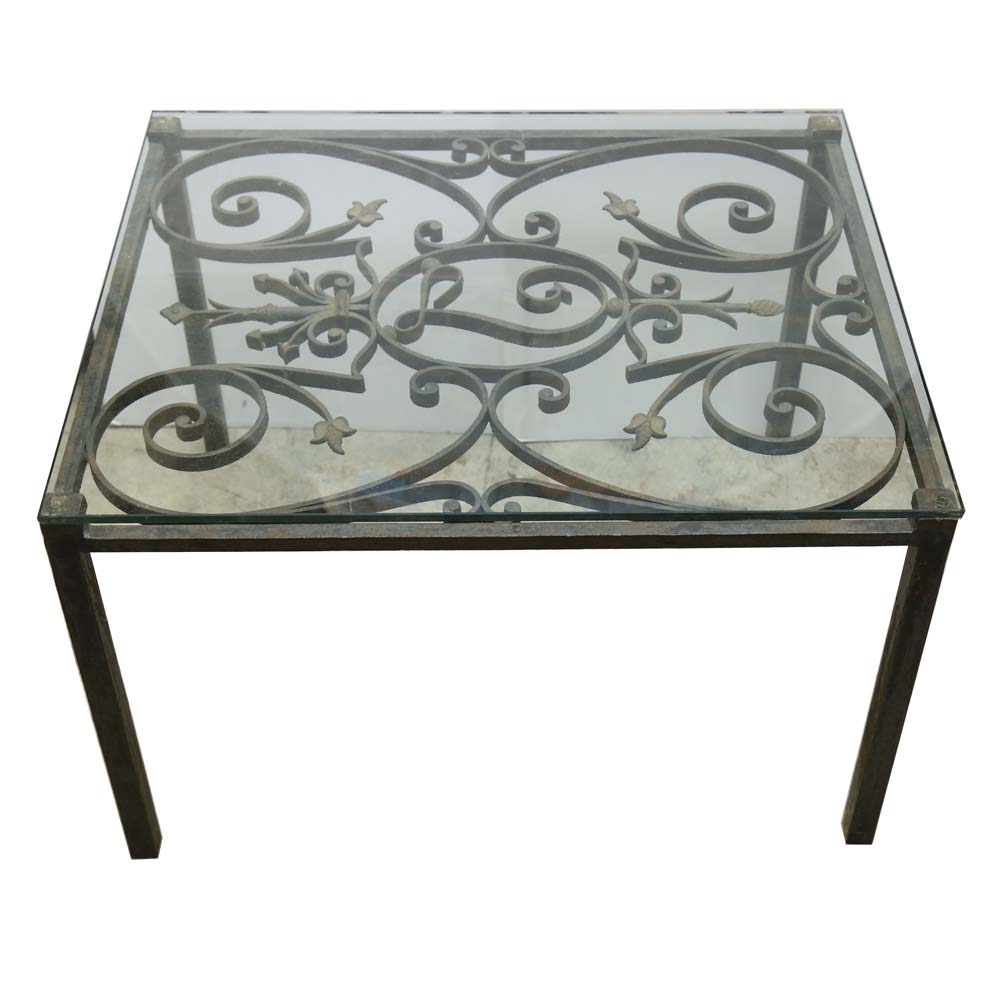 Cast Iron Glass Top Accent Table | EBTH