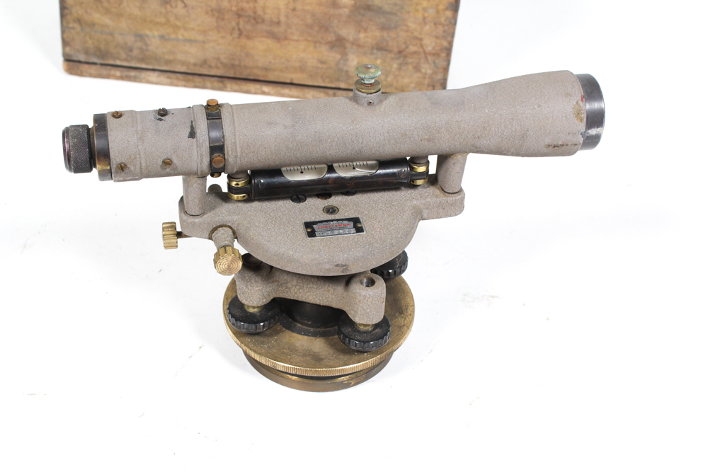 Vintage Craftsman Surveyor's Transit Sight Level and Dovetailed Box | EBTH