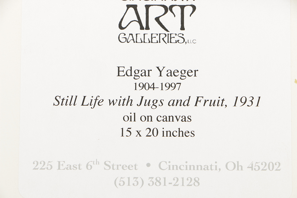 Edgar Yaeger Oil Painting on Canvas "Still Life with Jugs and Fru | EBTH