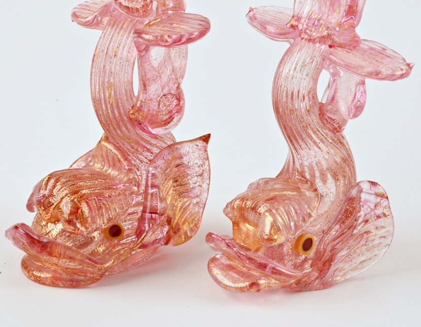 Set of Five Antique Venetian Pink Glass Dolphin-Form Place Cards | EBTH