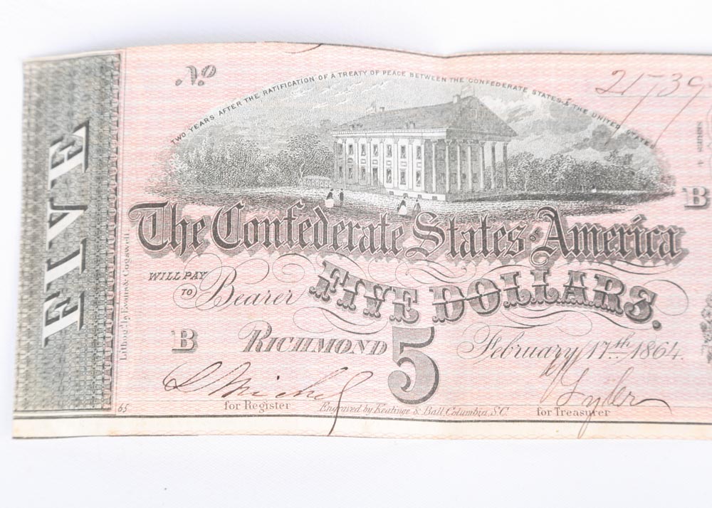 Confederate States of America $5 Banknotes | EBTH