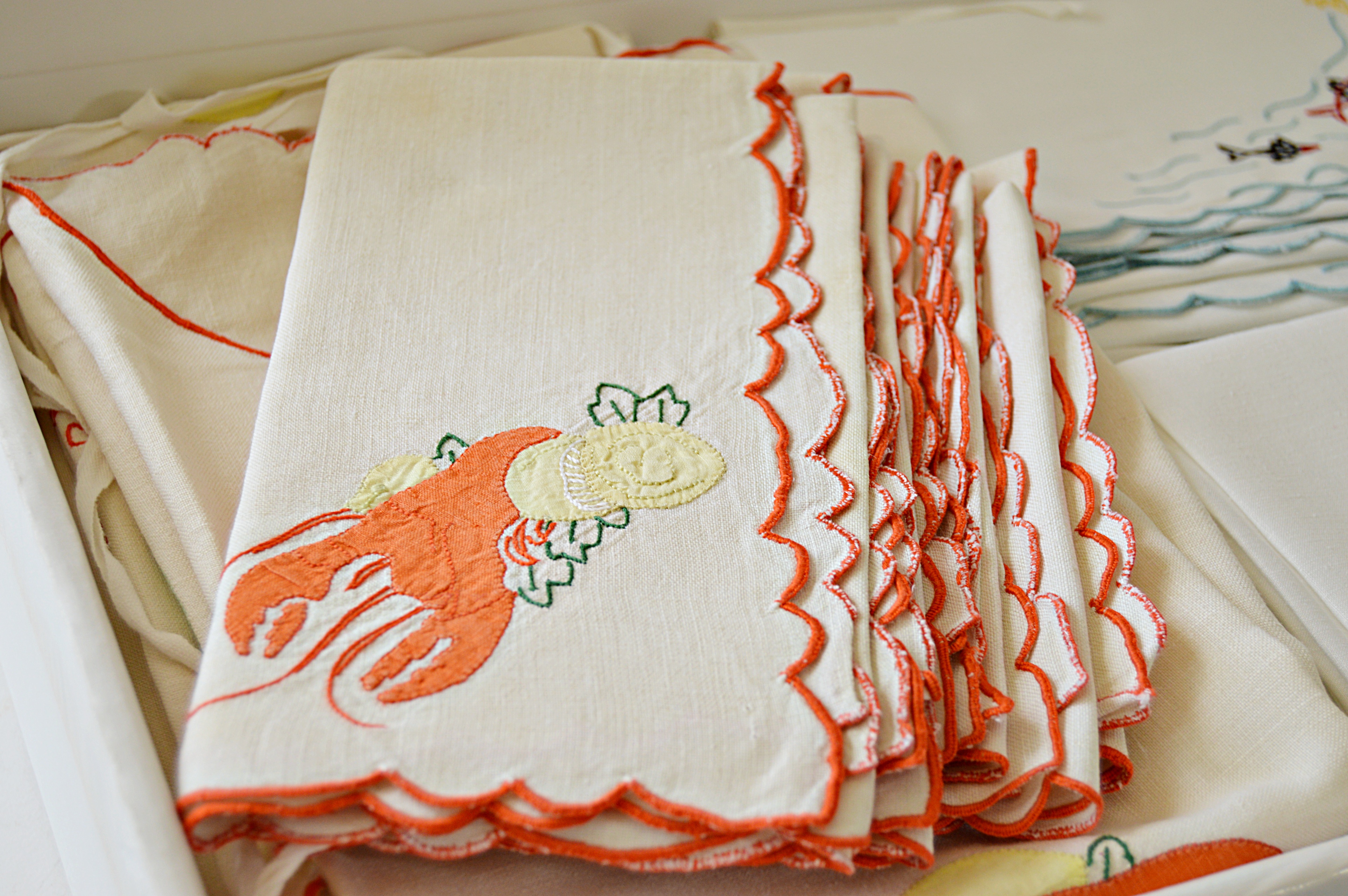 Vintage Custom Table Linens for a Fishing Yacht | EBTH