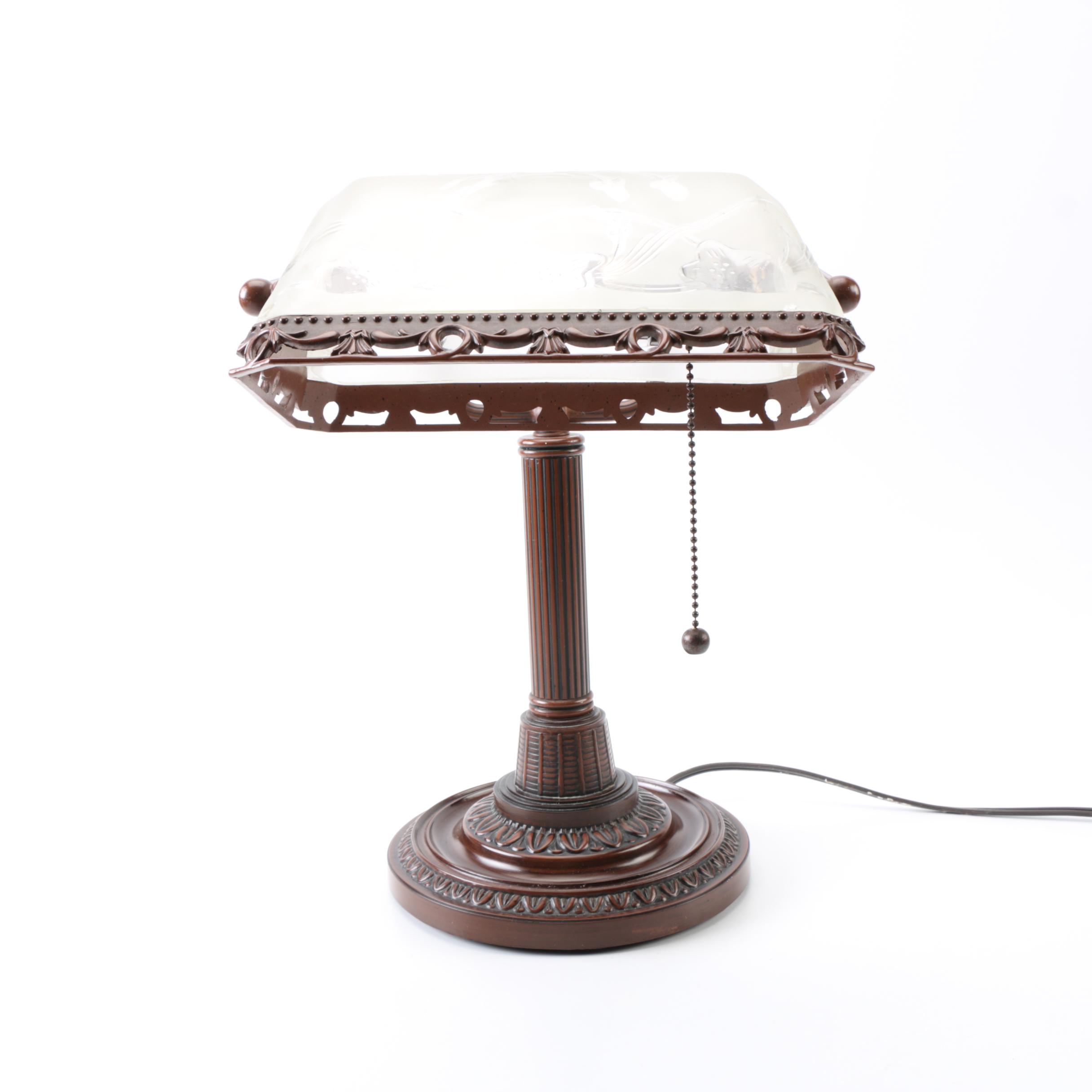 Brown Desk Lamp with Glass Shade | EBTH