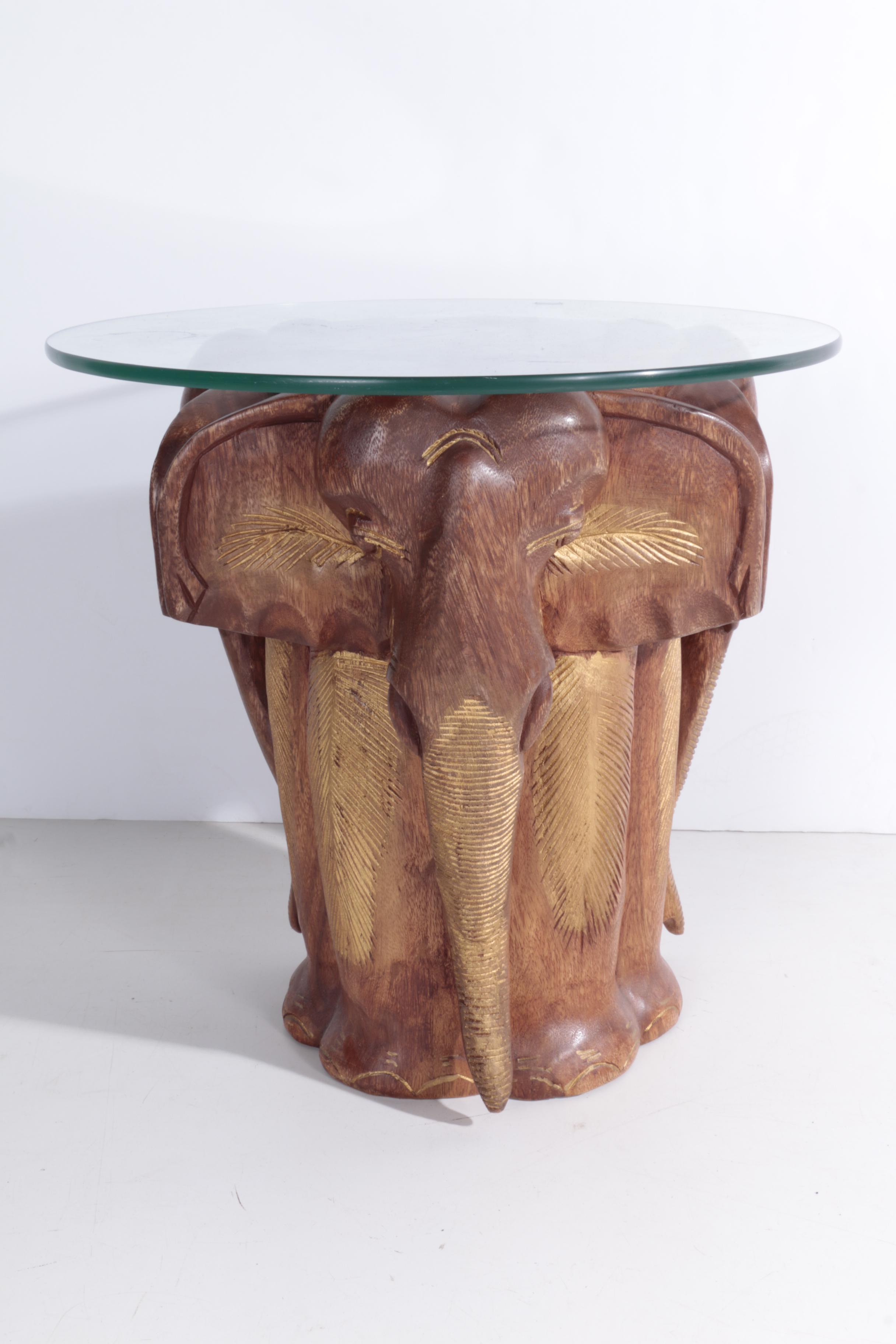 Carved Teak Elephant Side Table | EBTH