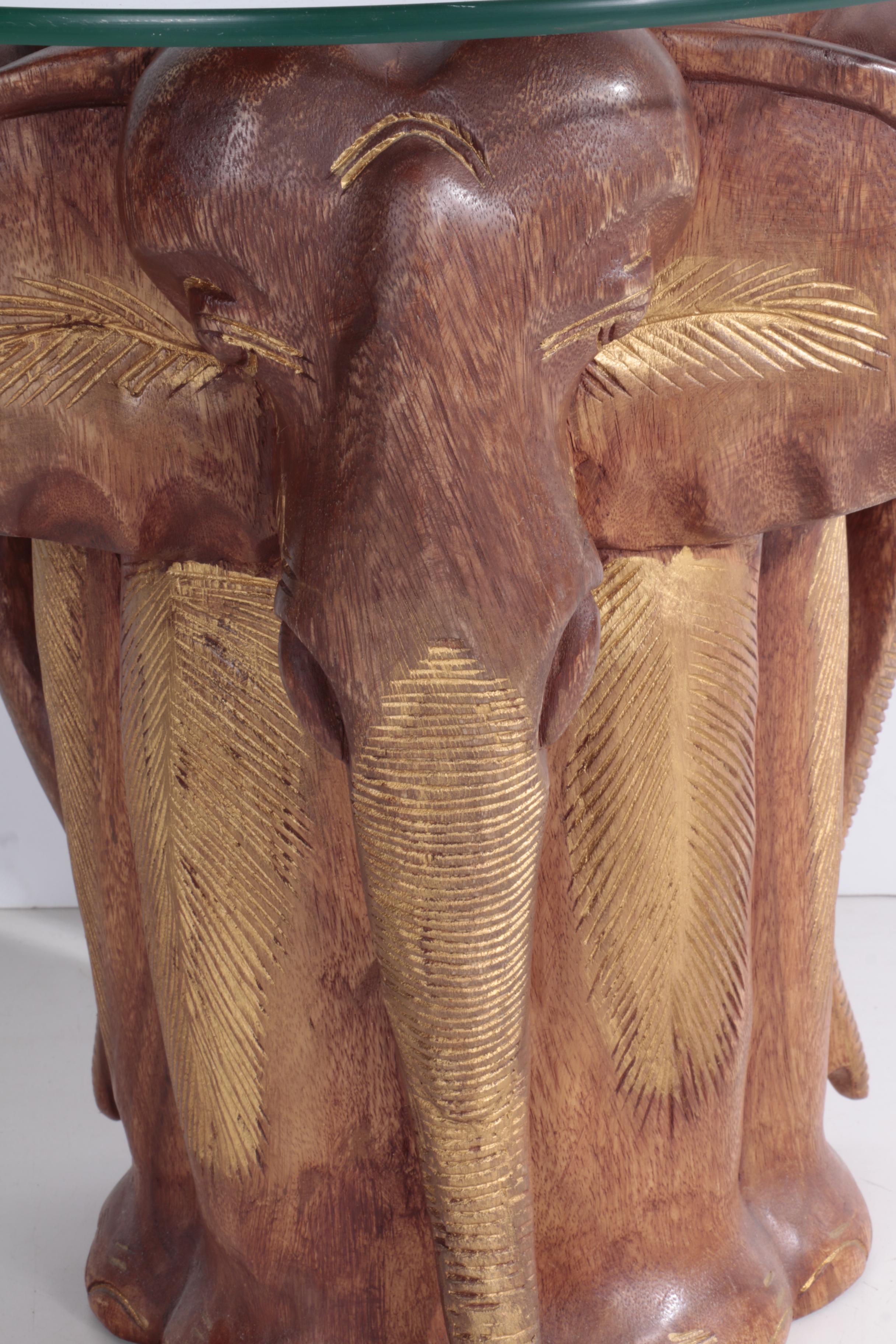 Carved Teak Elephant Side Table | EBTH
