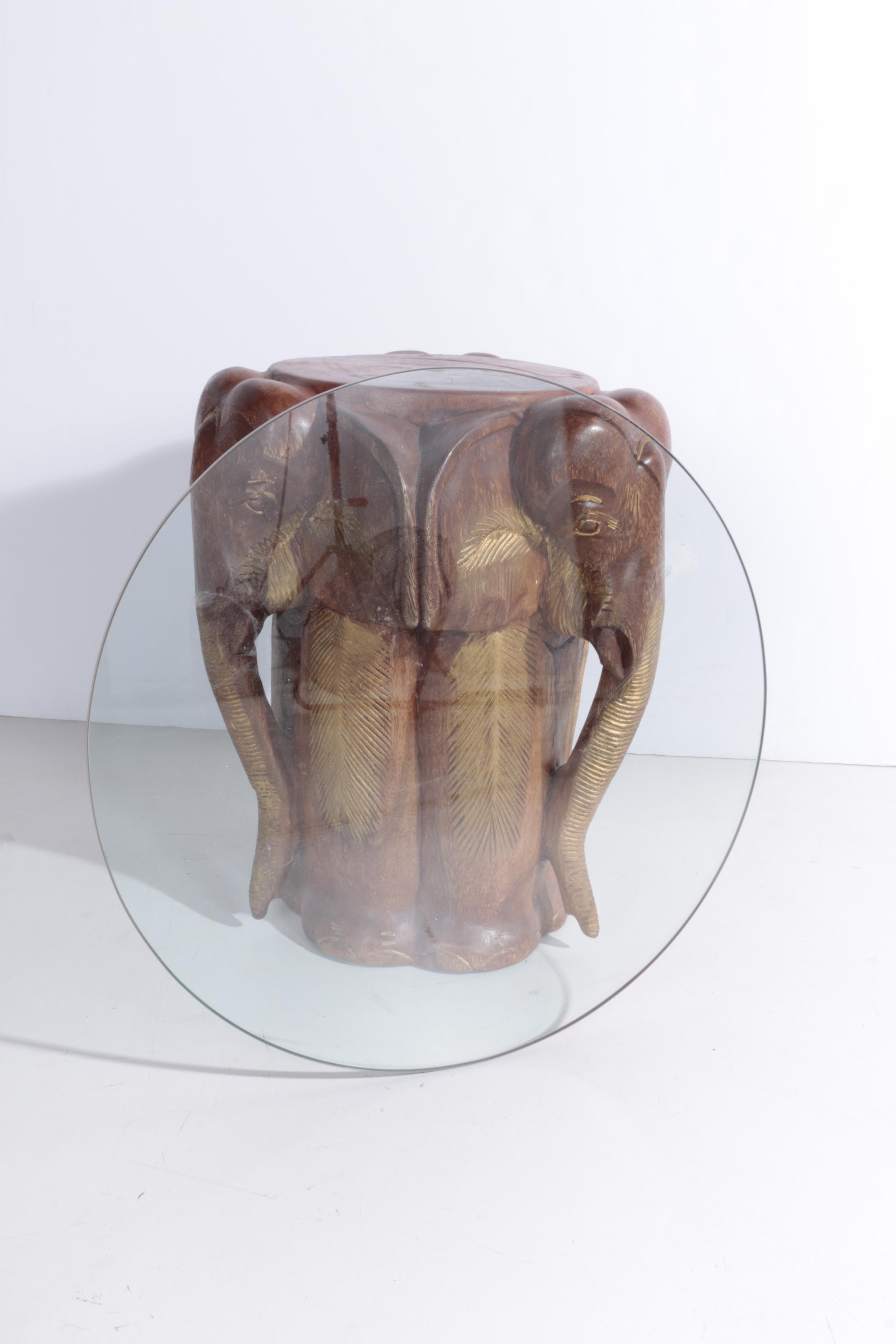 Carved Teak Elephant Side Table | EBTH