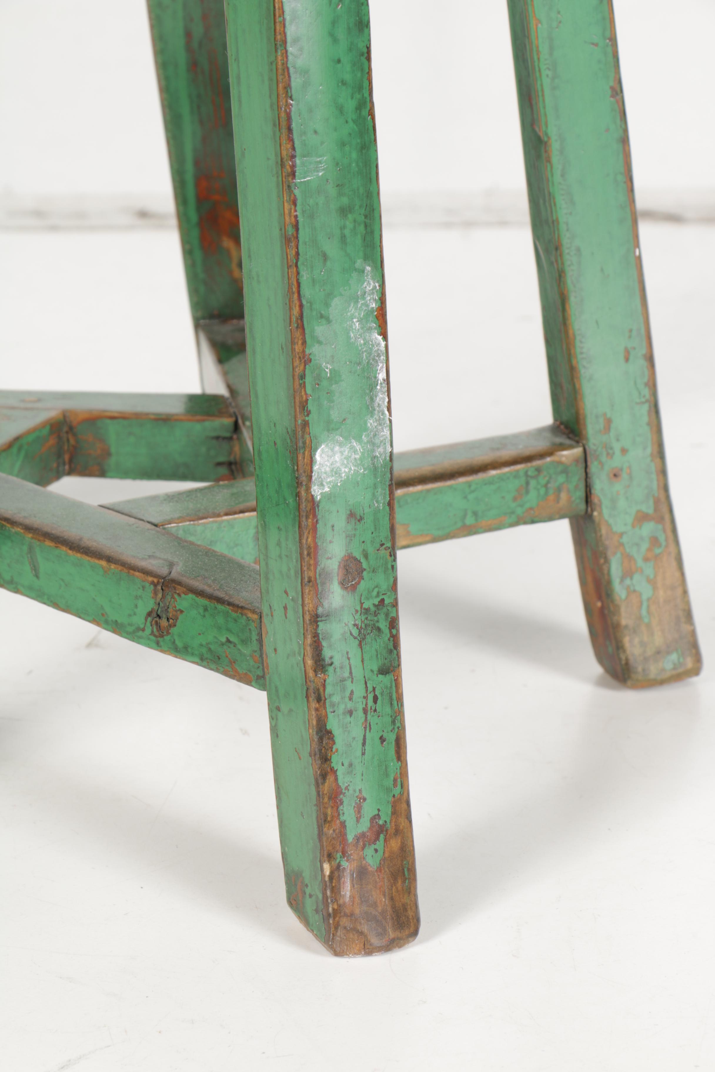 Wooden Stool With Distressed, Green Finish | EBTH