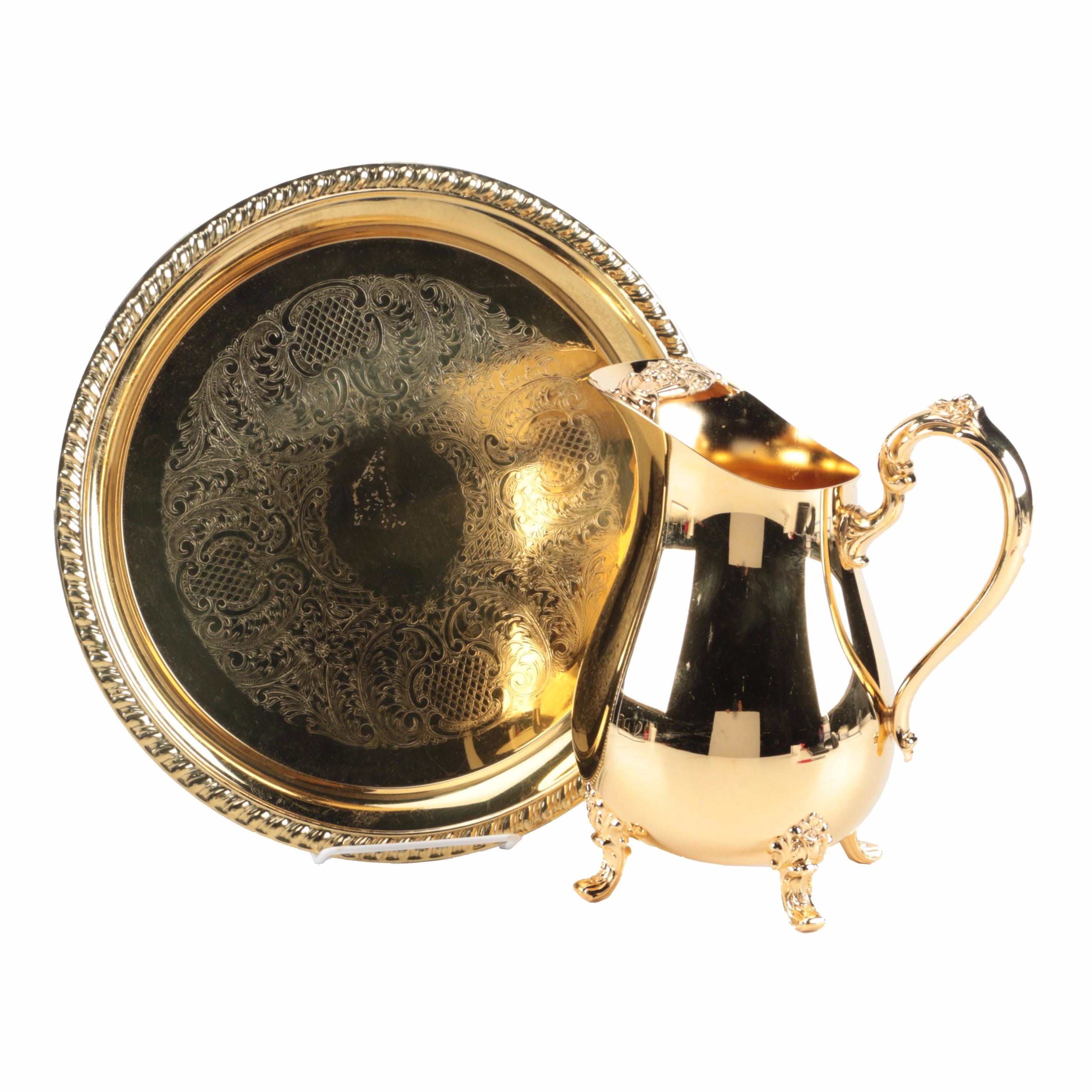 Gold Tone Plated Pitcher and Tray | EBTH