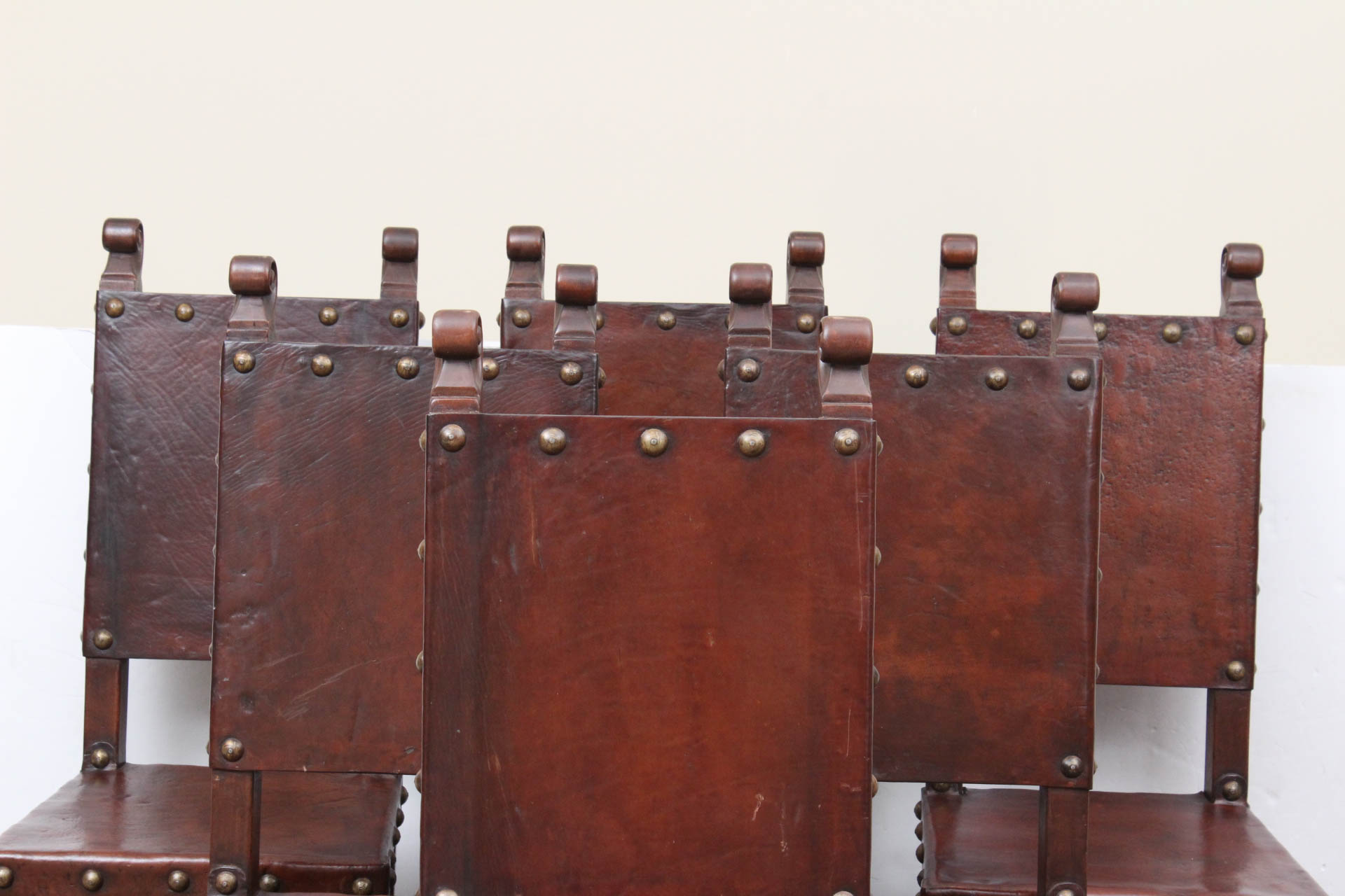 Antique Peruvian Handcrafted Leather Tooled Dining Chair Set | EBTH