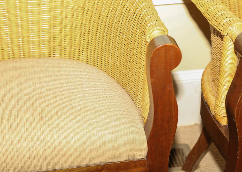 Regency Style Wicker Back Barrel Chairs | EBTH