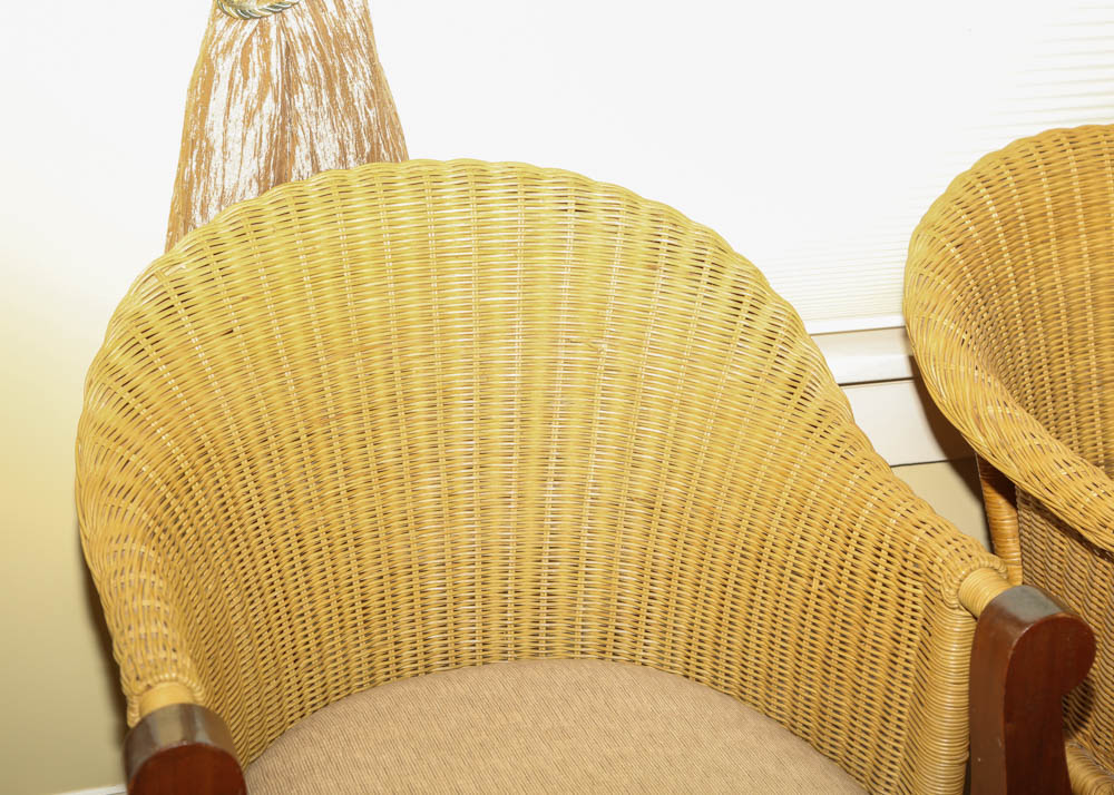 Regency Style Wicker Back Barrel Chairs | EBTH