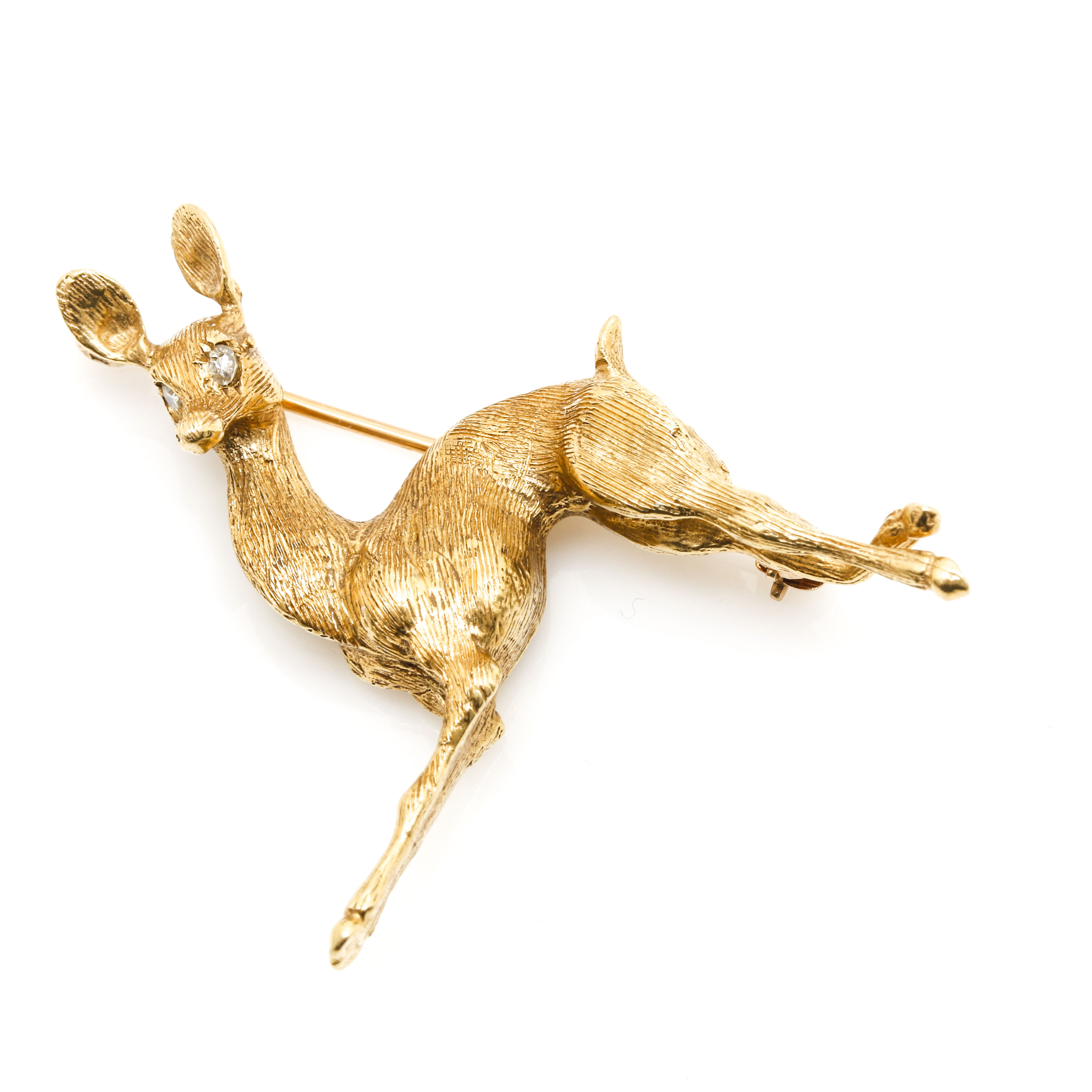 18K Yellow Gold Diamond Deer Brooch | EBTH
