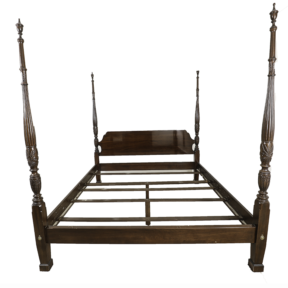 Ethan Allen King Rice Carved Poster Bed Georgian Court with Cherry Finish EBTH