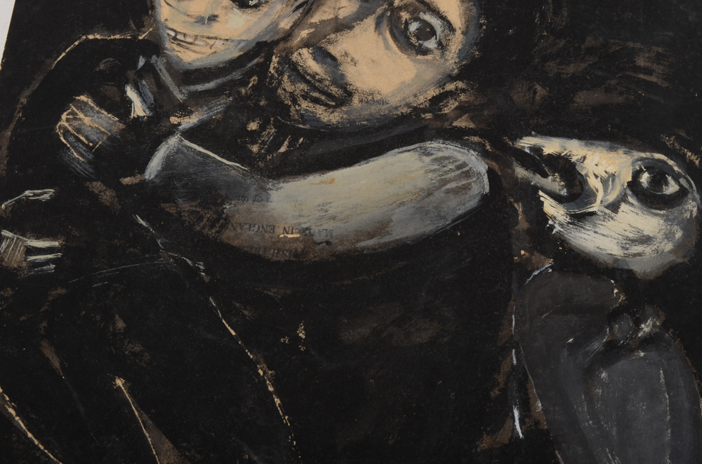 Robert Broderson Ink and Gouache Painting of Two Figures and a Bird ...